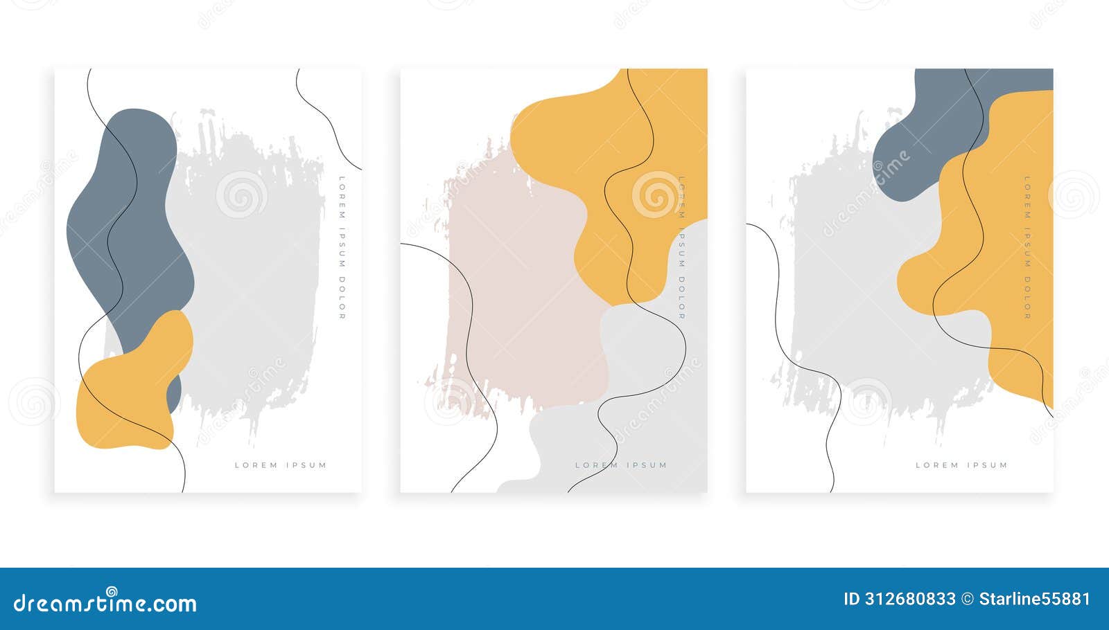 Hand Drawn Abstract Curve Shapes Pattern Poster in Set Stock Vector ...