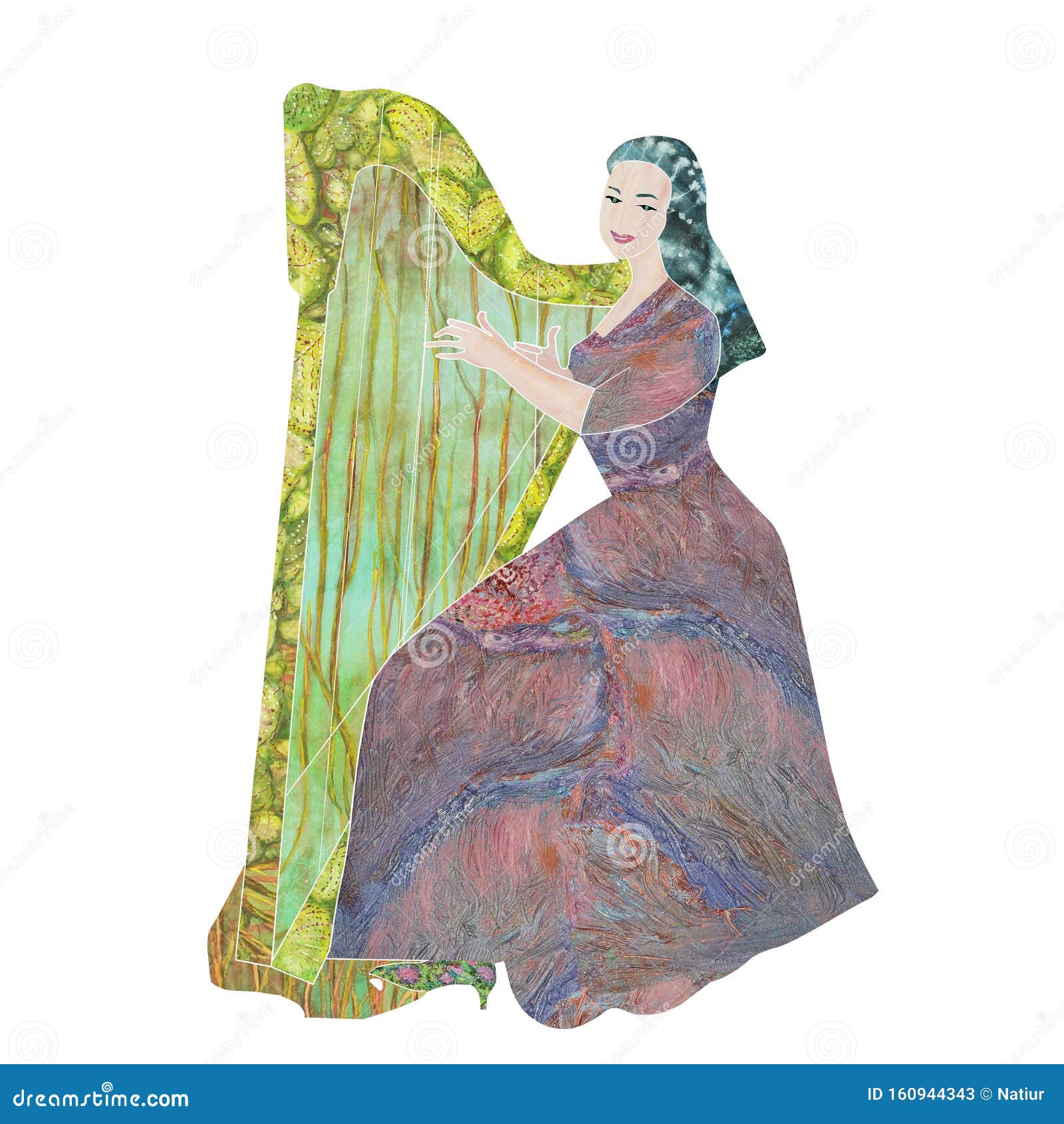 Hand Drawn Abstract Harpist Plucking Strings Isolated Stock ...