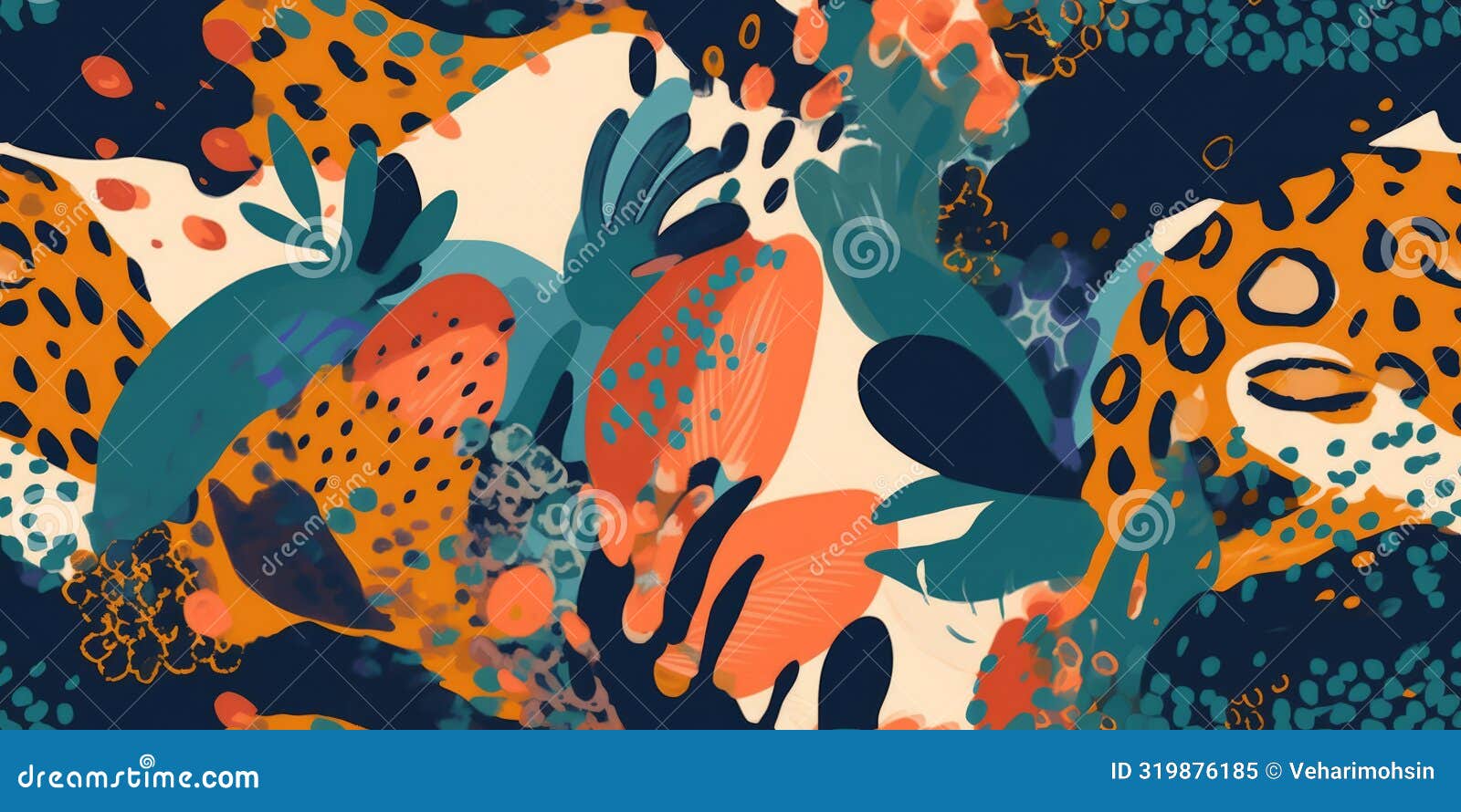 Hand Drawn Abstract Jungle Pattern with Leopards. Stock Illustration ...