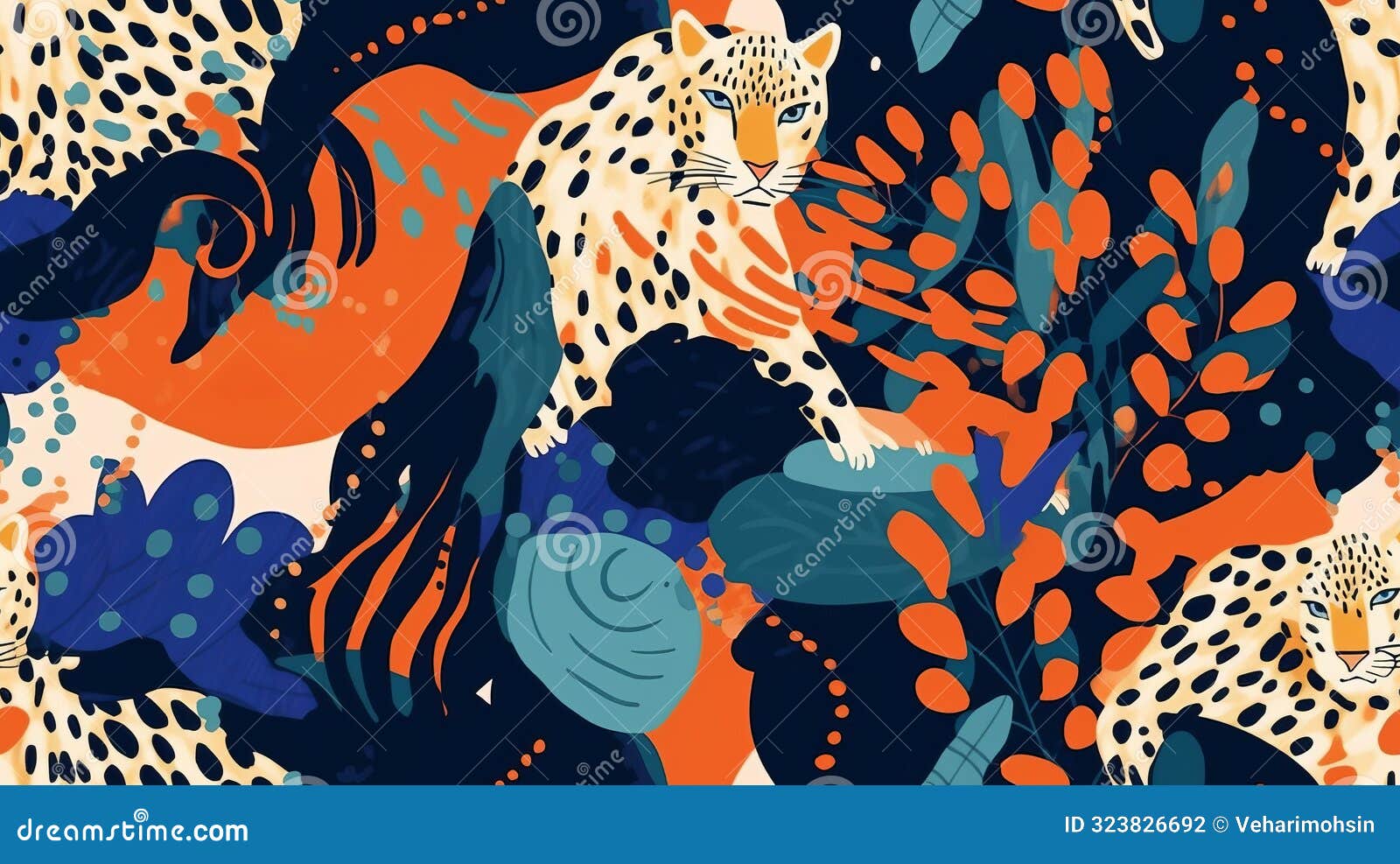 Hand Drawn Abstract Jungle Pattern with Leopards. Creative Collage ...