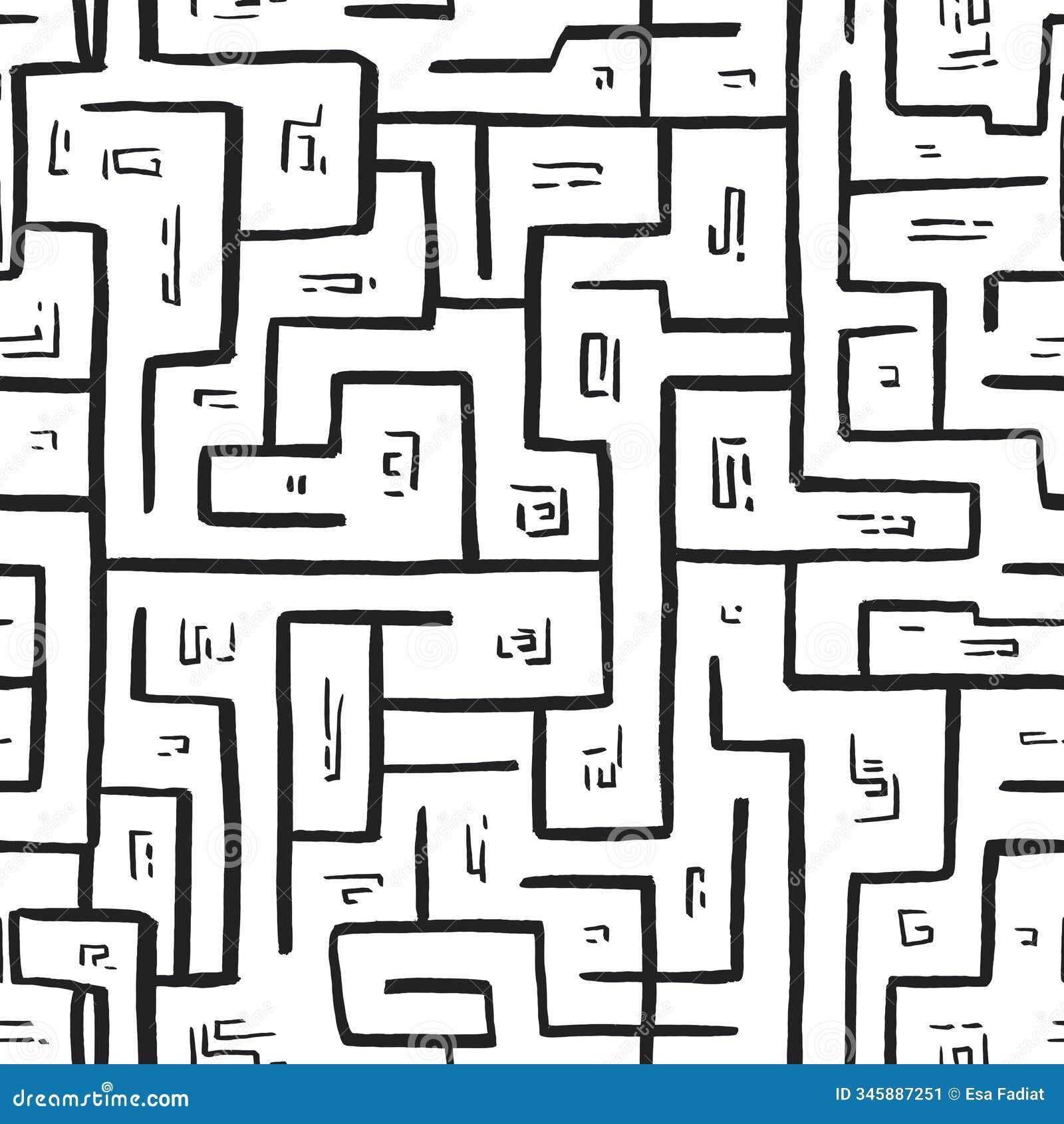 Hand Drawn Abstract Maze Seamless Pattern with Geometric Lines Stock ...