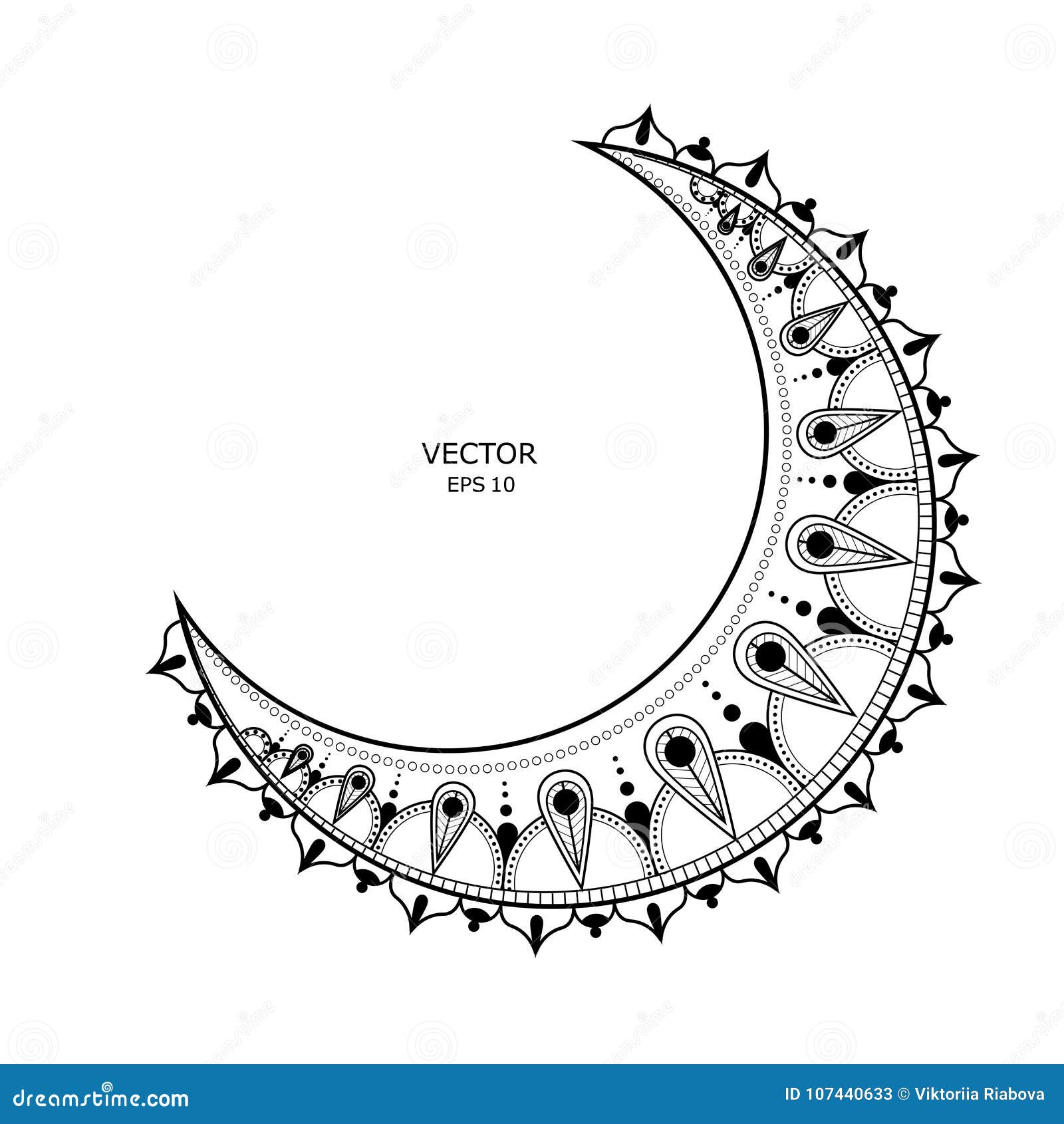 Hand Drawn Abstract Moon with Doodle and Paisley. Floral Pattern ...