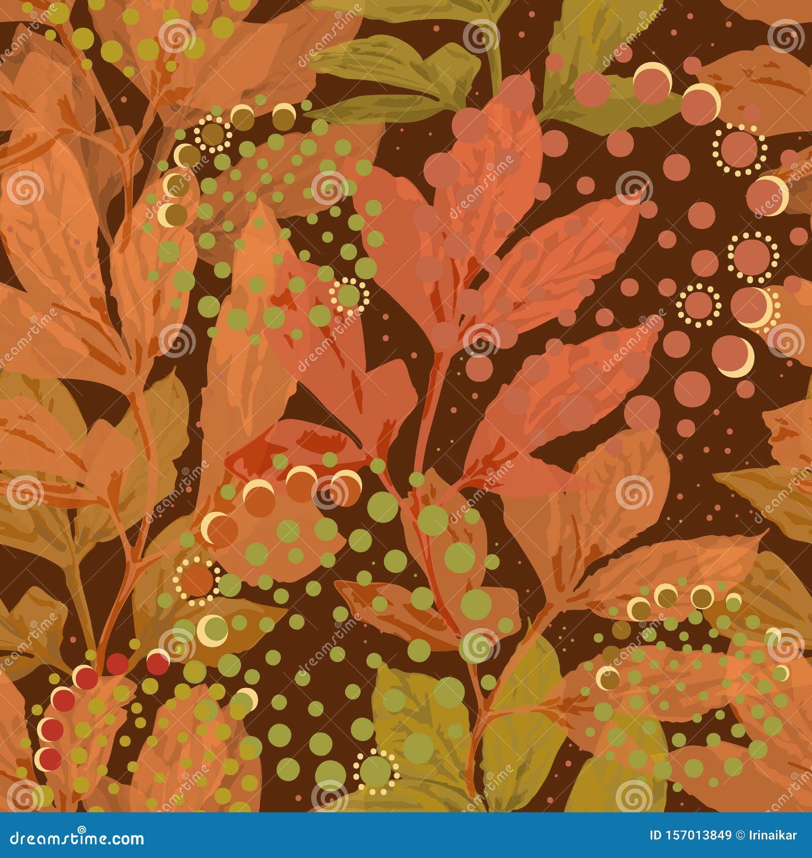 Hand Drawn Abstract Multi Colored Leaves on Dark Brown Background Stock ...