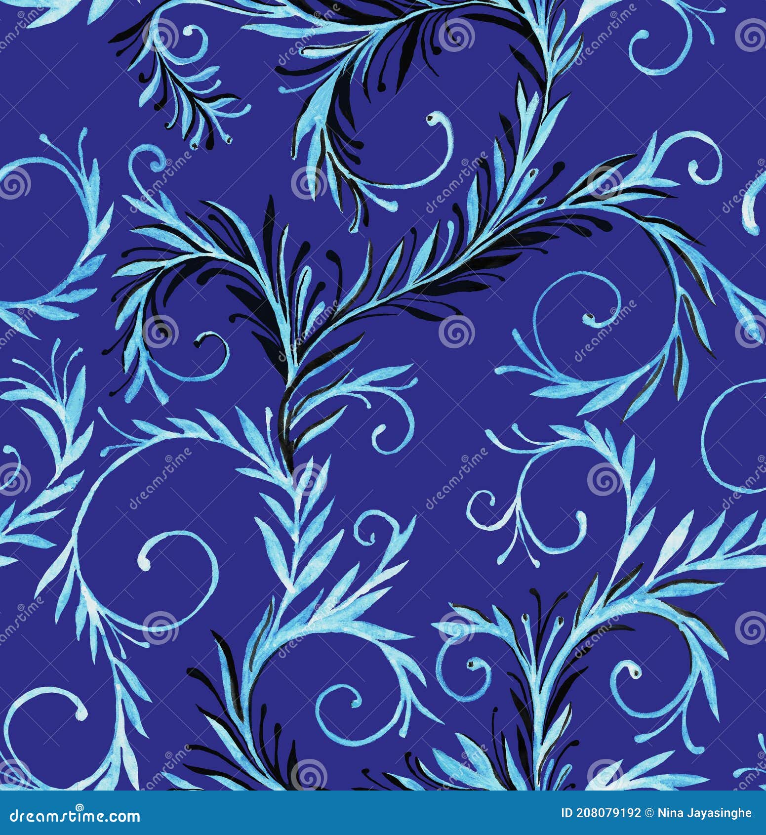 Hand Drawn Abstract Pattern with Curls in Blue Colours Stock ...