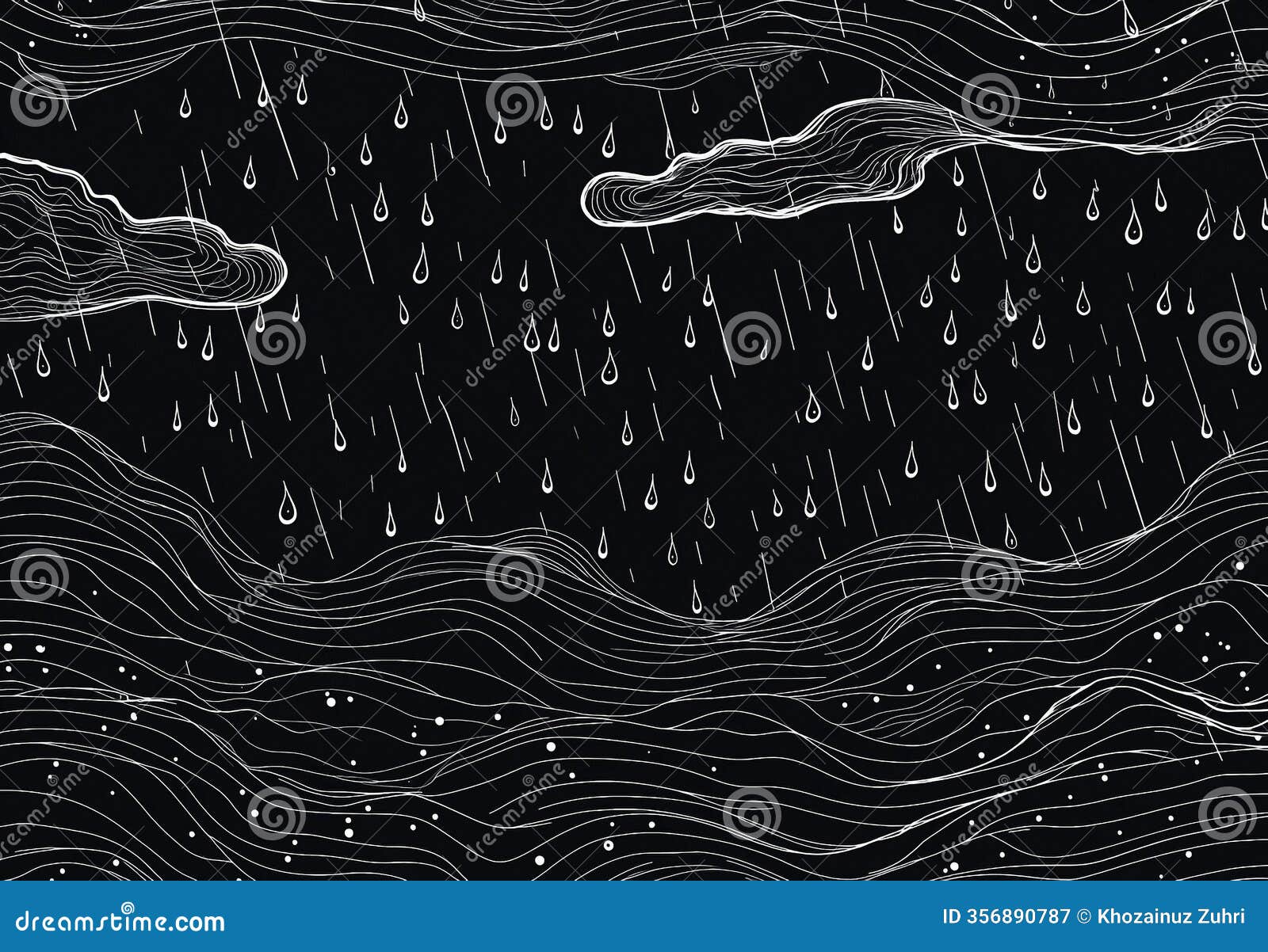 Hand-Drawn Abstract Rain Texture Featuring White Lines on a Black ...