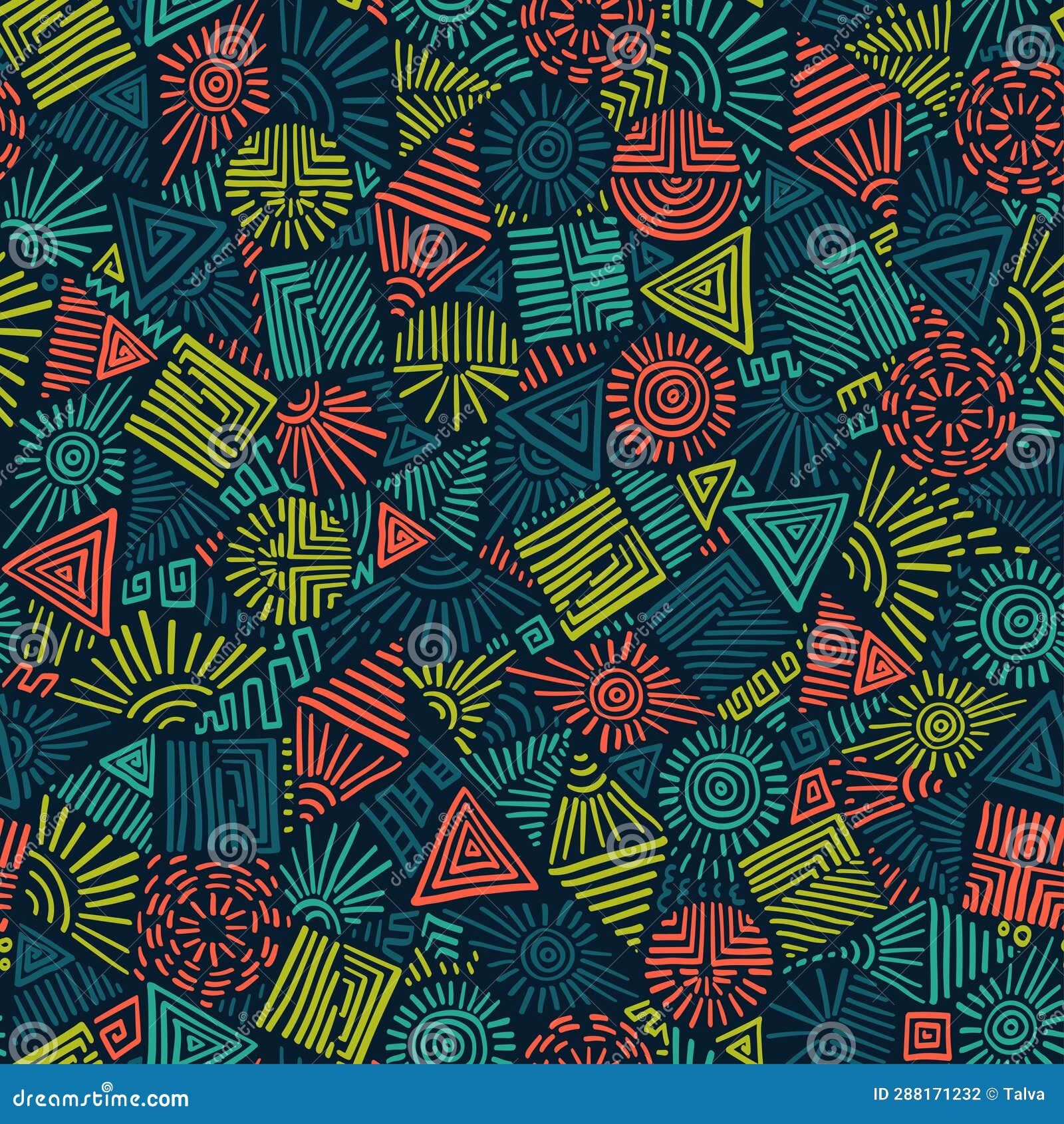 Hand Drawn Abstract Seamless Pattern, Ethnic Background, Simple Style ...