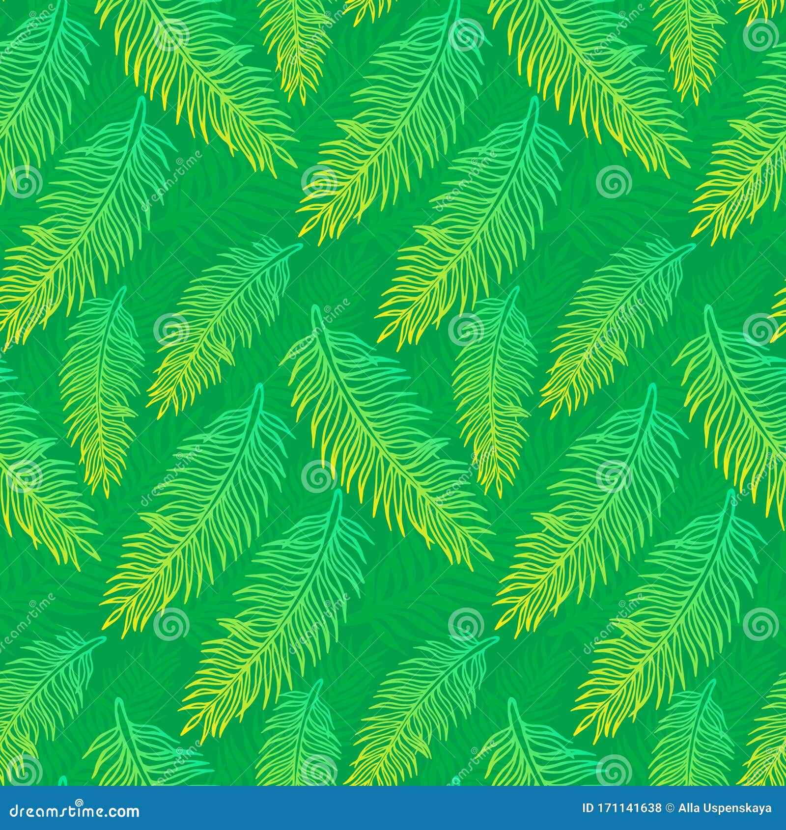 Hand Drawn Abstract Seamless Pattern With Green Palm Branch Exotic