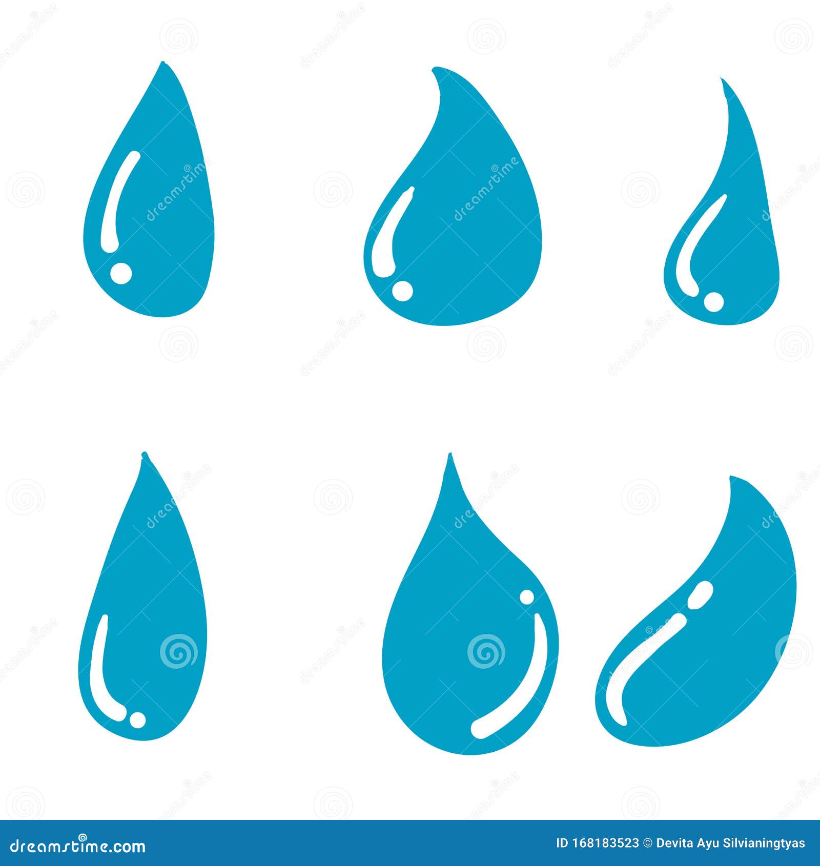 Hand Drawn Abstract Set of Blue Water Drop Icons on White Background ...
