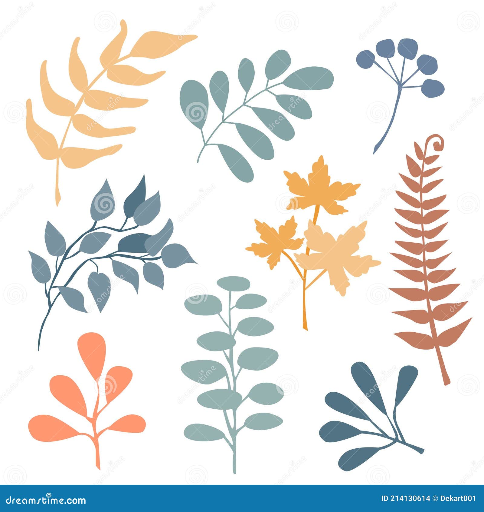 Hand Drawn Abstract Set Boho Leaf Isolated on Beige Background. Vector ...