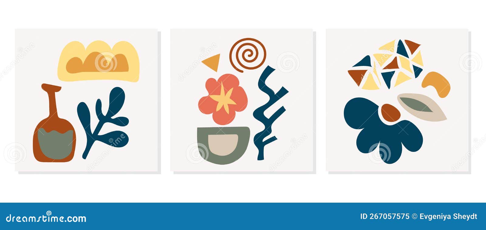 Hand Drawn Abstract Set Flora Shape with Color Dots Isolated on Beige ...