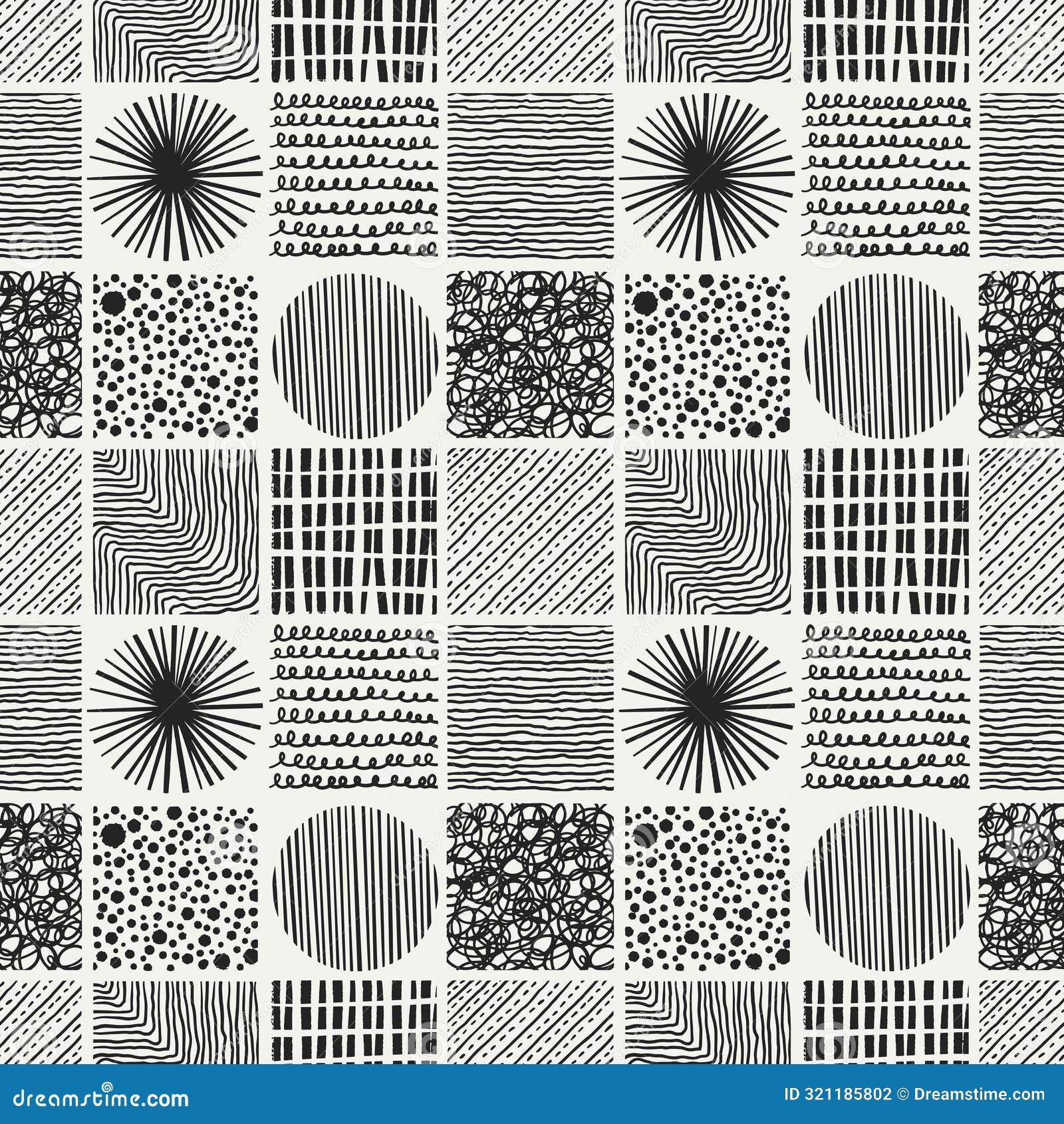 Hand-drawn Abstract Shape Seamless Pattern. Curves, Dots, and Doodles ...