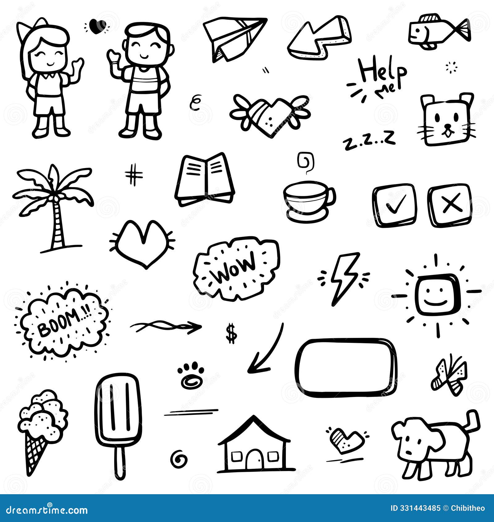 Hand Drawn Abstract Thin Line Doodle Set of Objects, in Vector Stock ...