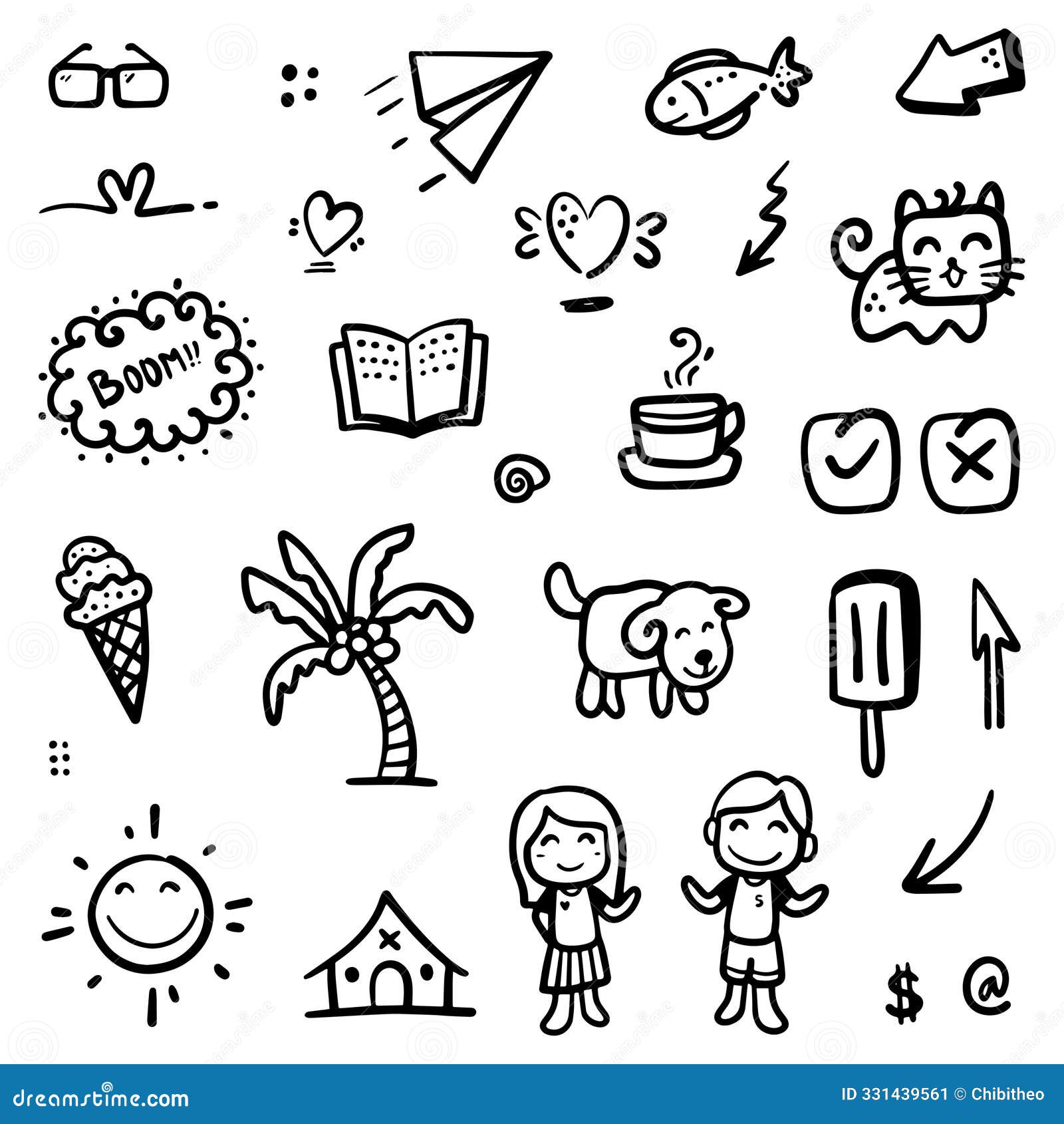 Hand Drawn Abstract Thin Line Doodle Set of Objects in Vector Stock ...
