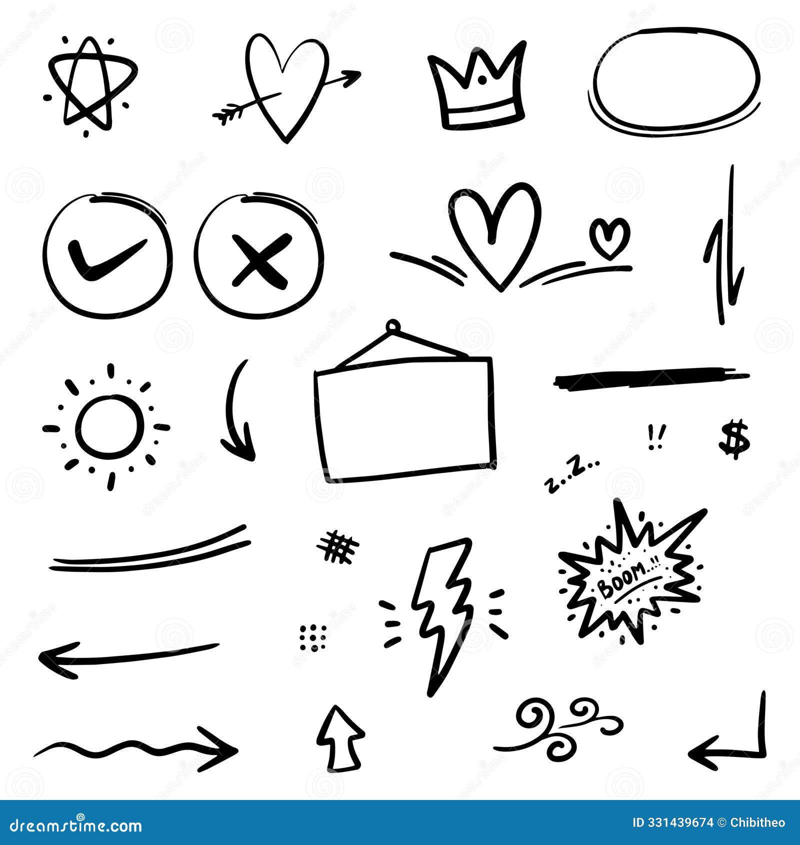 Hand Drawn Abstract Thin Line Doodle Set, in Vector Stock Illustration ...