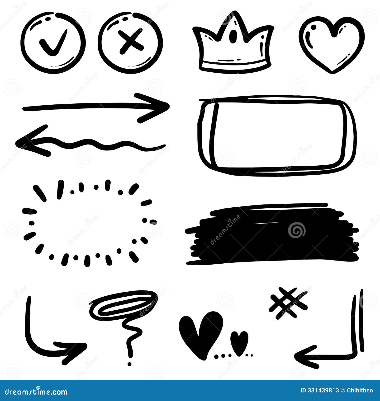 Hand Drawn Abstract Thin Line Doodle Set, in Vector Stock Illustration ...