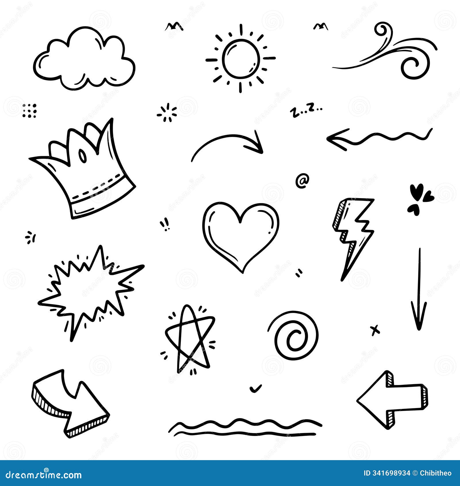 Hand Drawn Abstract Thin Line Doodle Set in Vector Stock Illustration ...