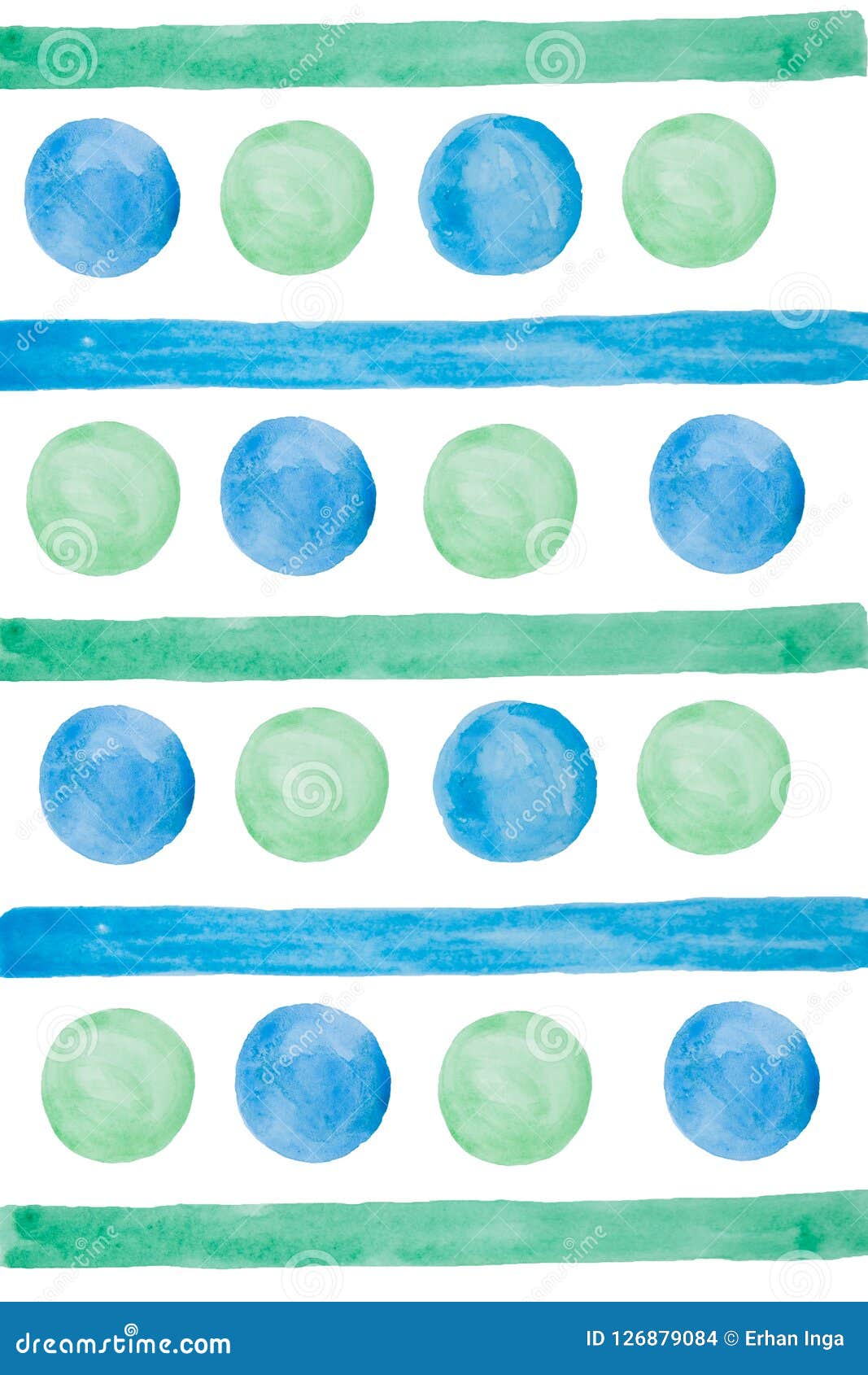 Hand Drawn Abstract Watercolor Lines and Circles. Blue and Green ...