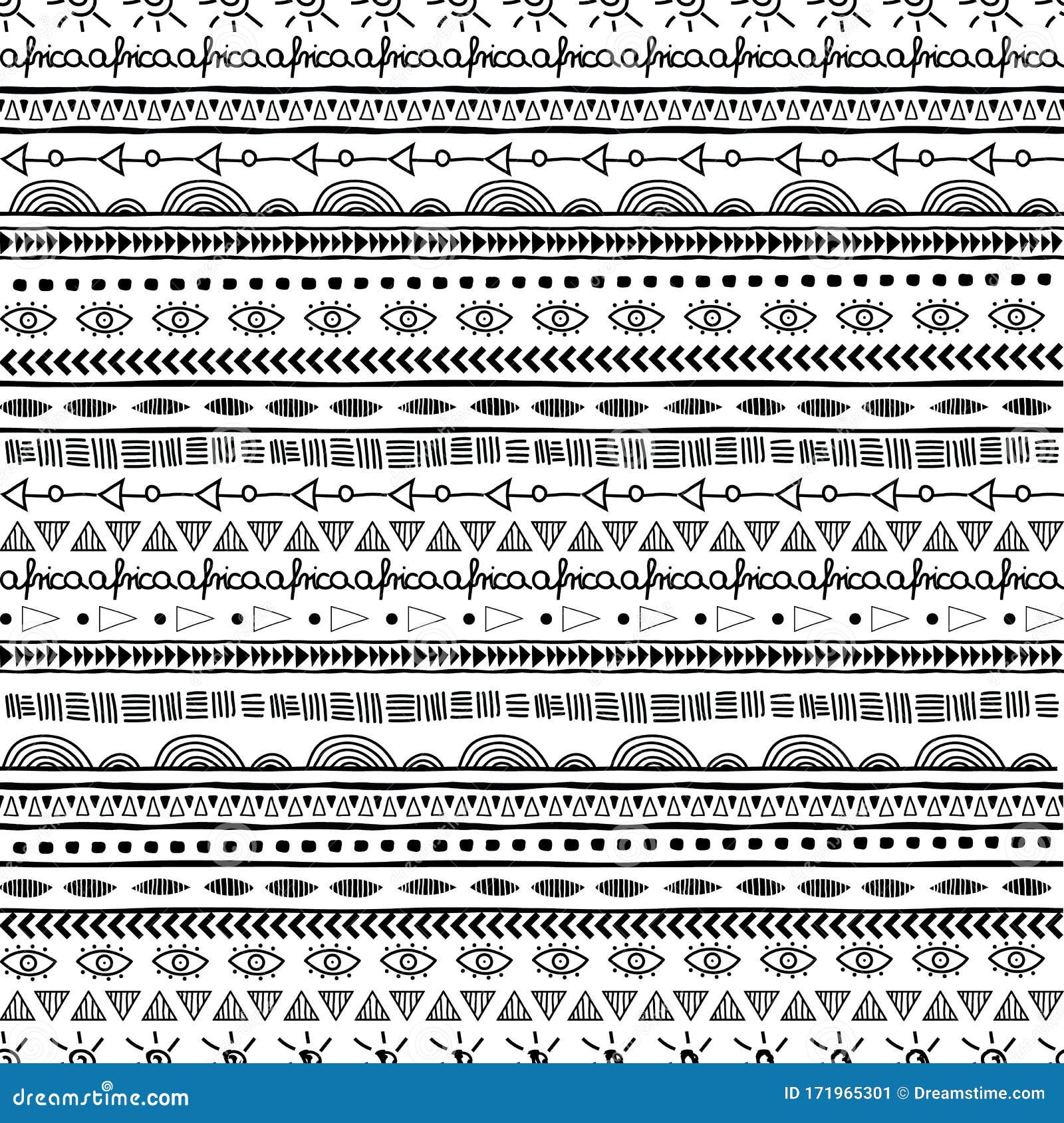 Hand Drawn African Inspired Vector Seamless Pattern Background in ...