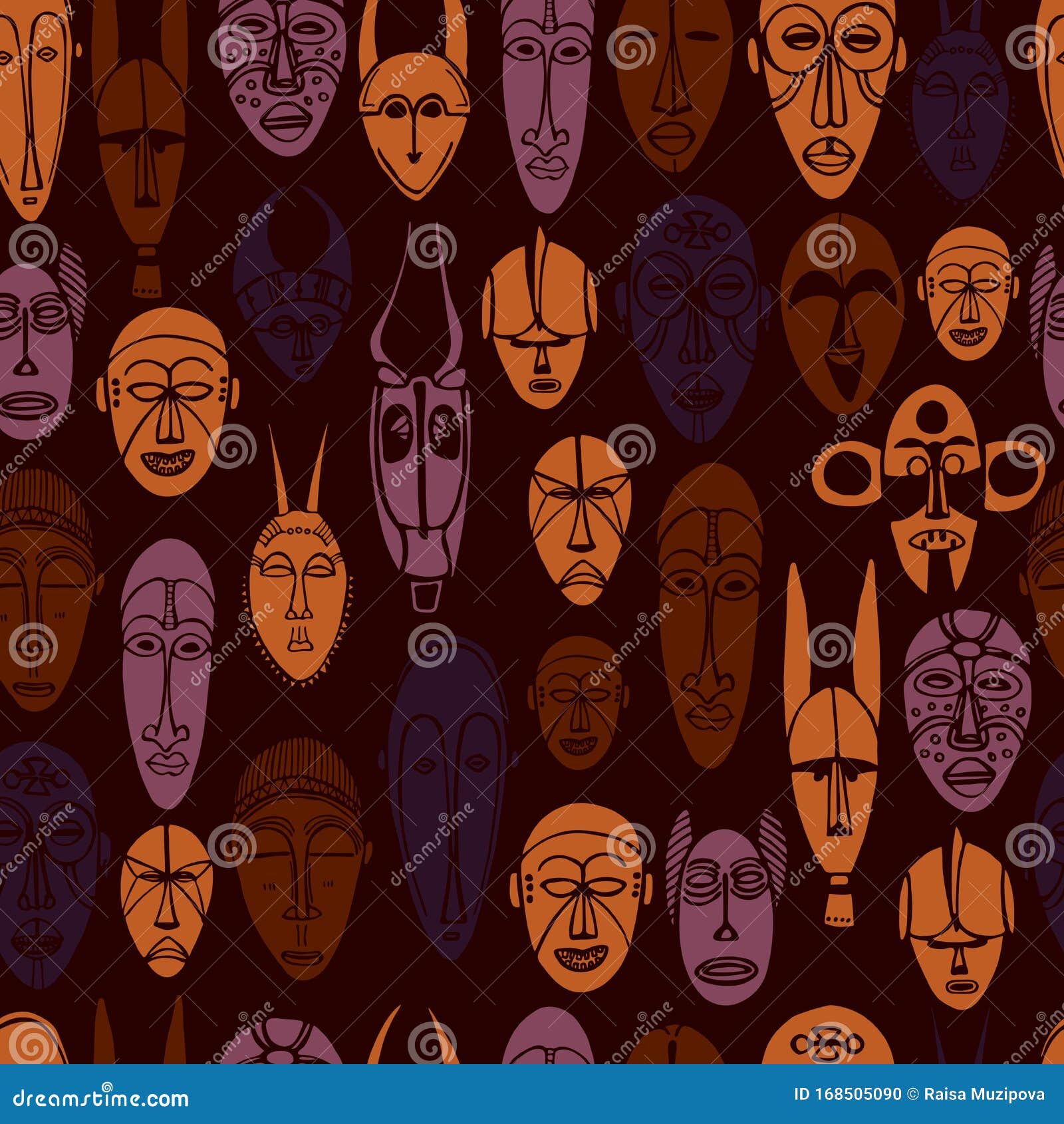 Hand Drawn African Masks . Vector Seamless Pattern Stock Vector ...
