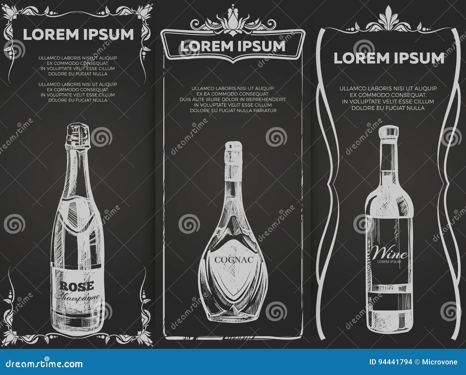 Hand Drawn Alcohol Drinks Banners Template Stock Vector - Illustration ...