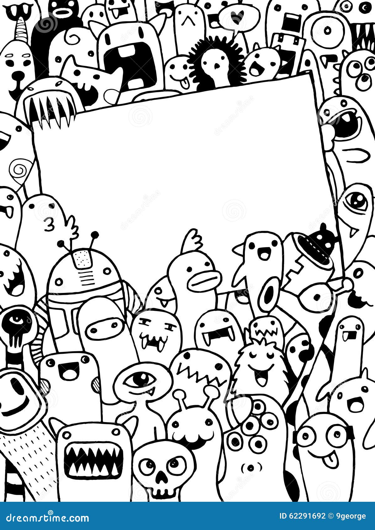 Hand Drawn Aliens And Monsters Cartoon Doodle Stock Vector