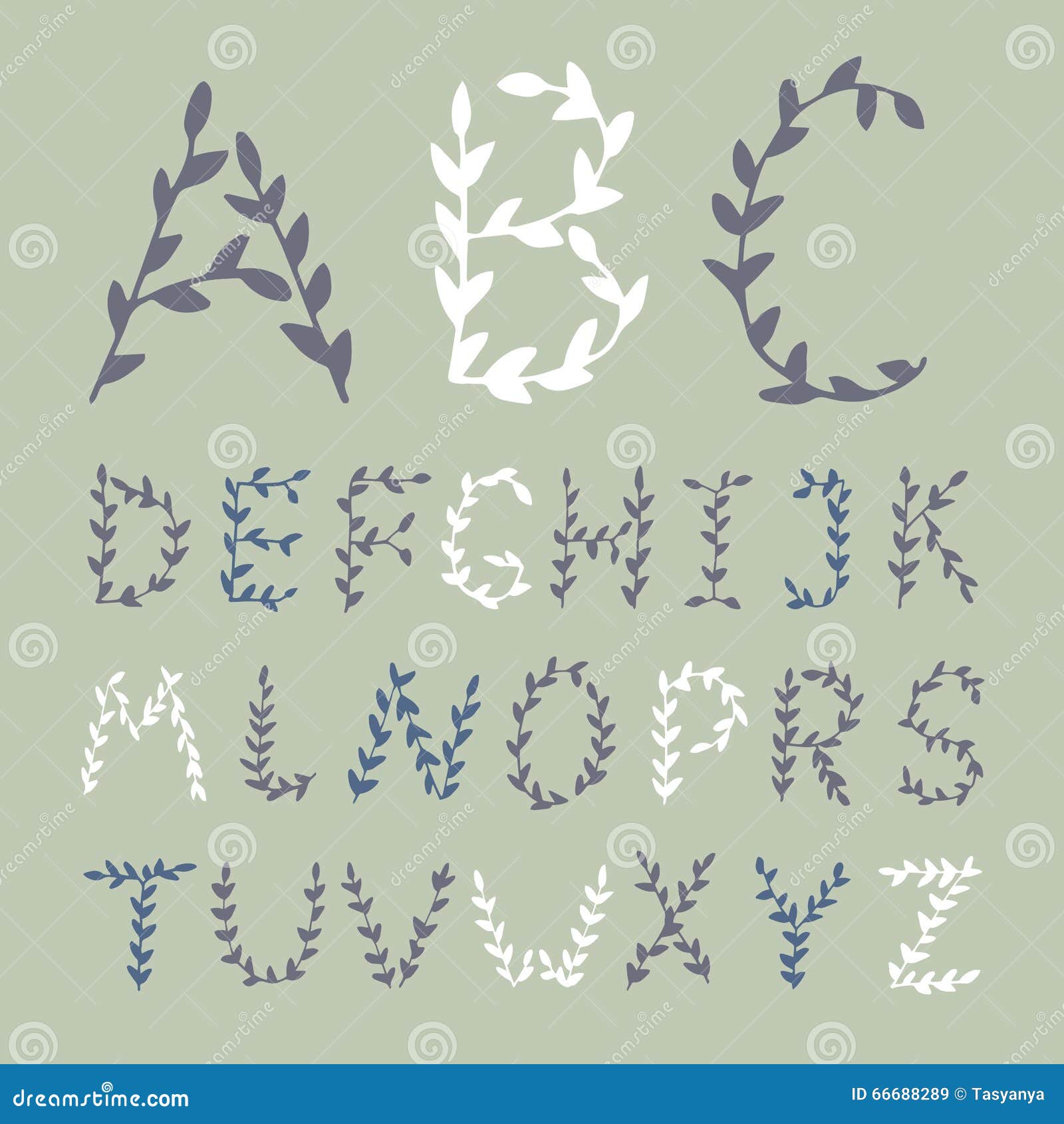 Hand Drawn Alphabet Flowers Letters. Stock Vector - Illustration of ...