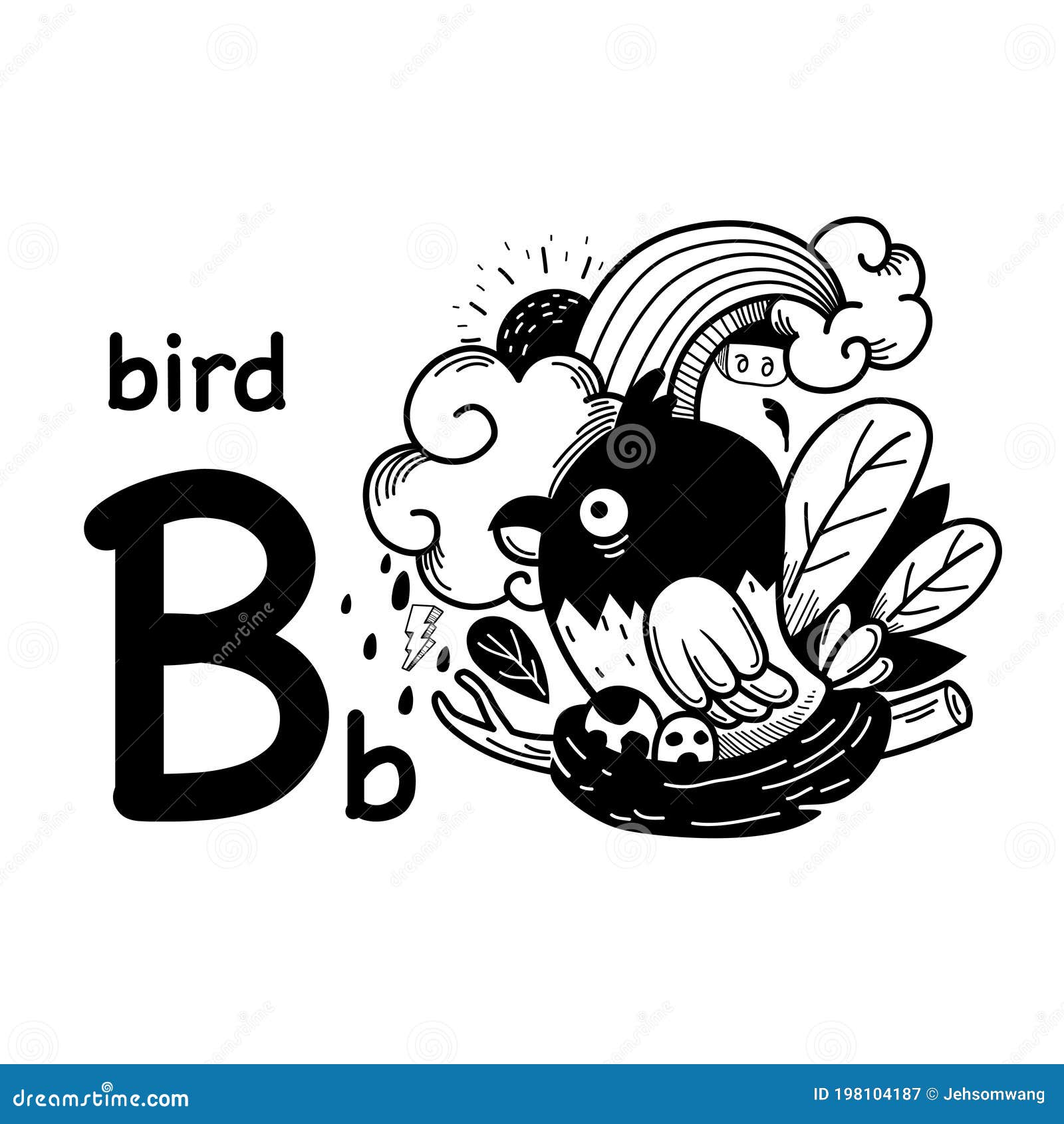 Hand Drawn.Alphabet Letter B-bird Stock Vector - Illustration of doodle ...