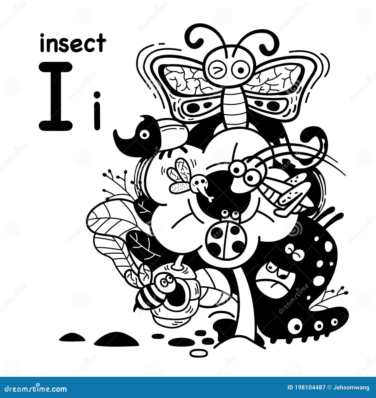 Hand Drawn.Alphabet Letter I-insect Stock Vector - Illustration of ...