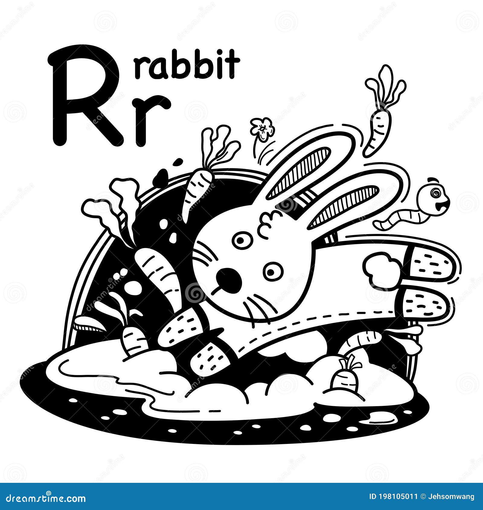 Hand Drawn.Alphabet Letter R-rabbit Cartoon Vector | CartoonDealer.com ...