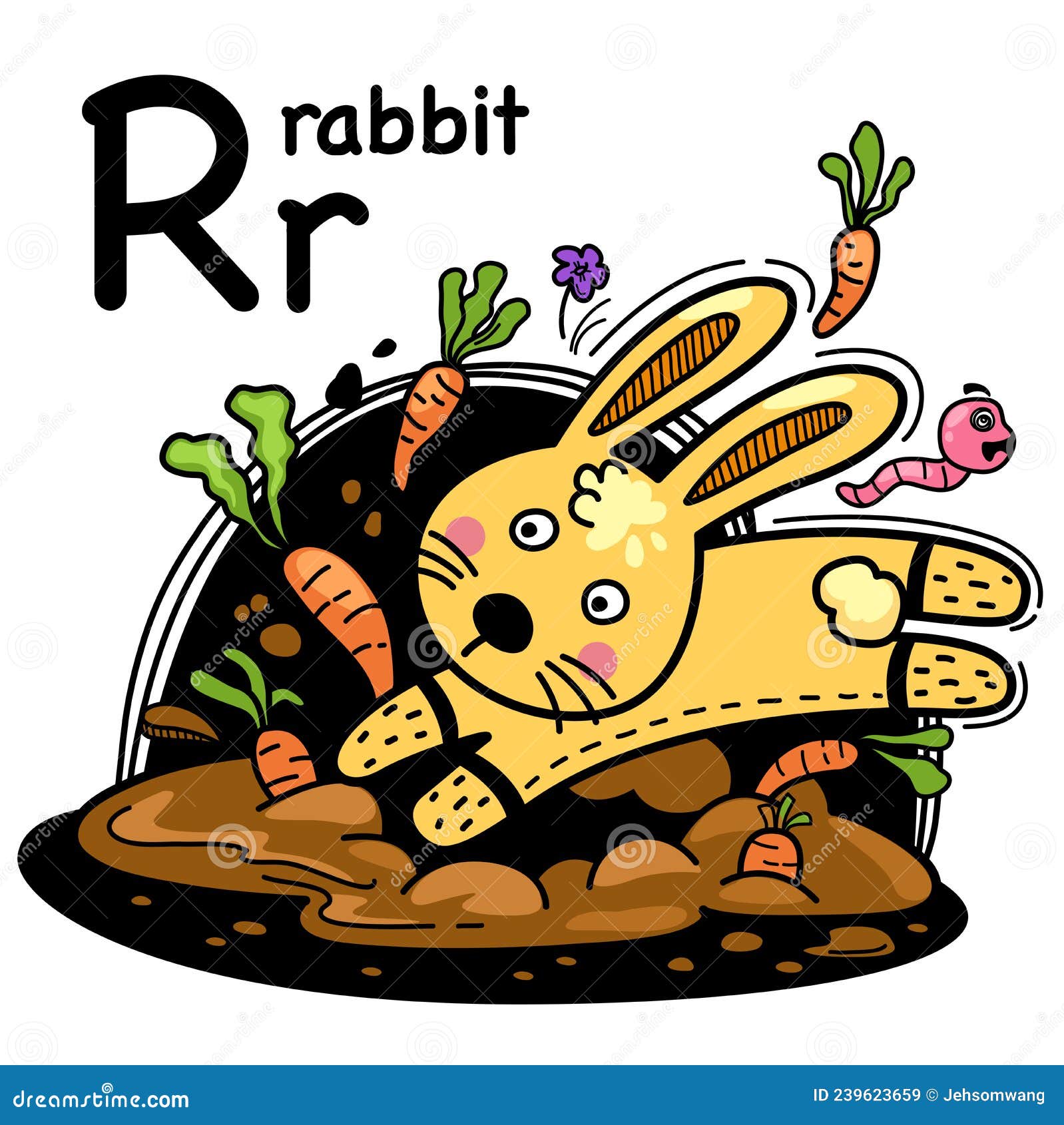 Hand Drawn.Alphabet Letter R-rabbit Stock Vector - Illustration of back ...