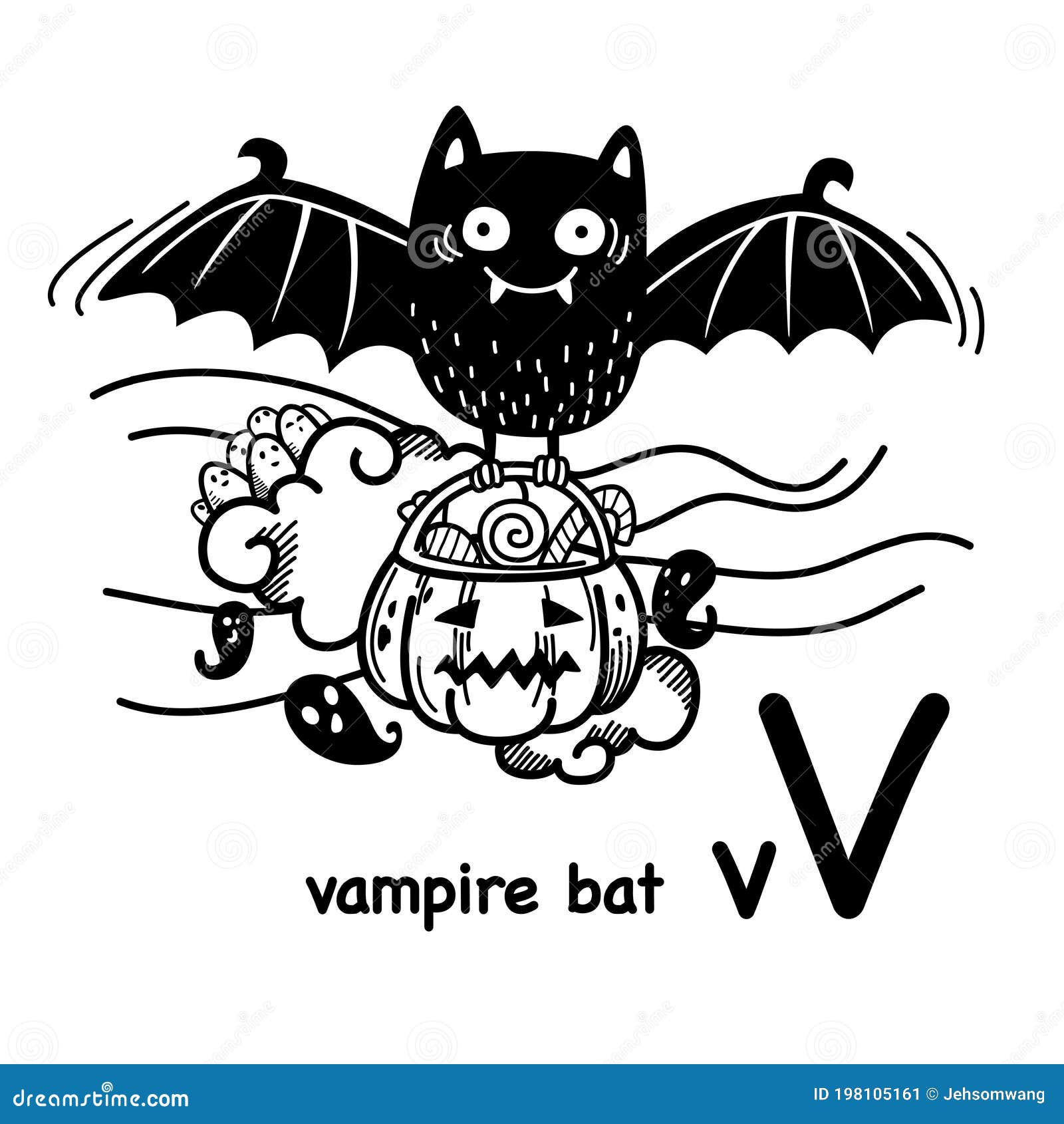 Hand Drawn.Alphabet Letter V-vampire Bat Stock Vector - Illustration of ...