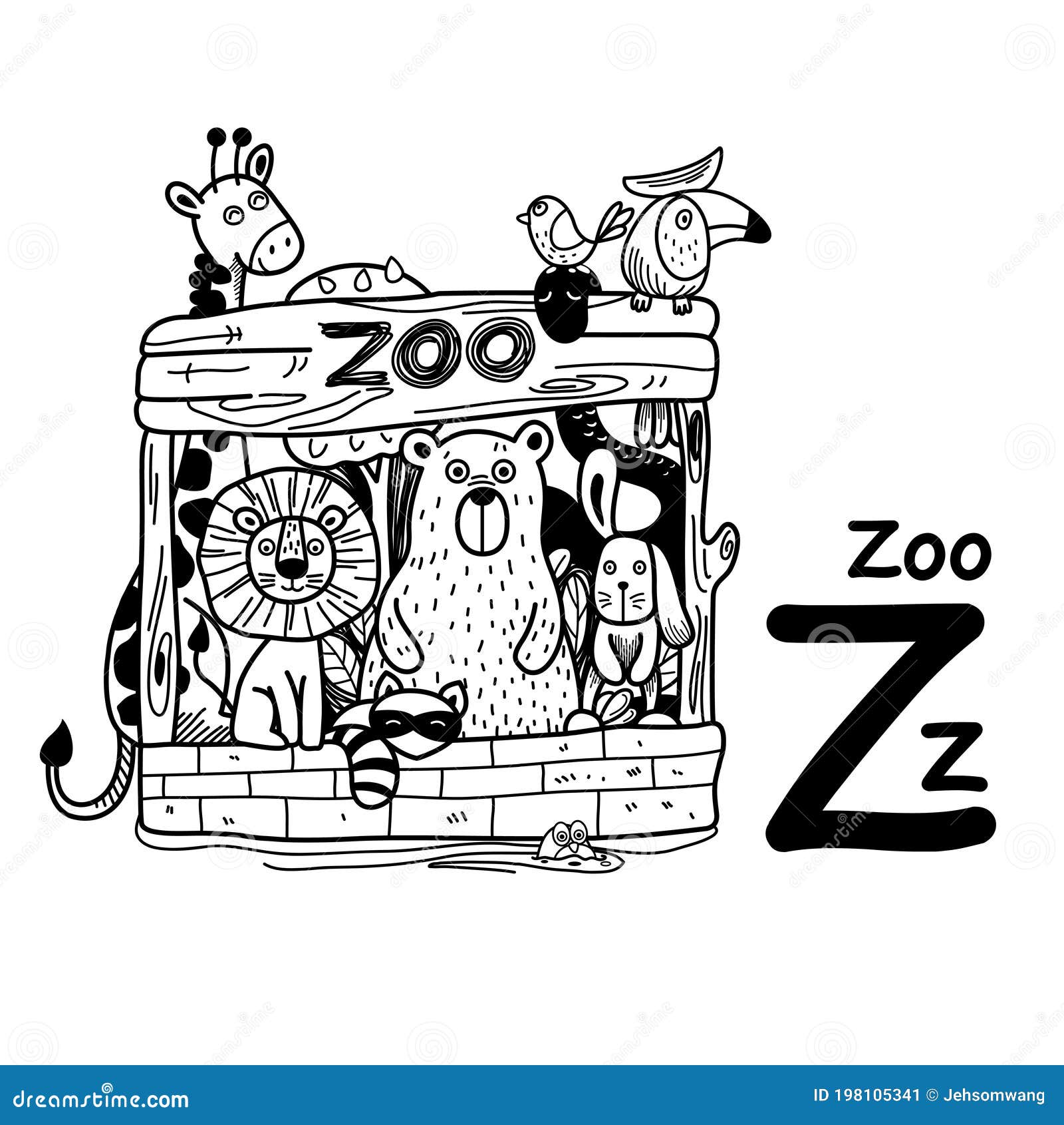 Hand Drawn.Alphabet Letter Z-zoo Stock Vector - Illustration of ...