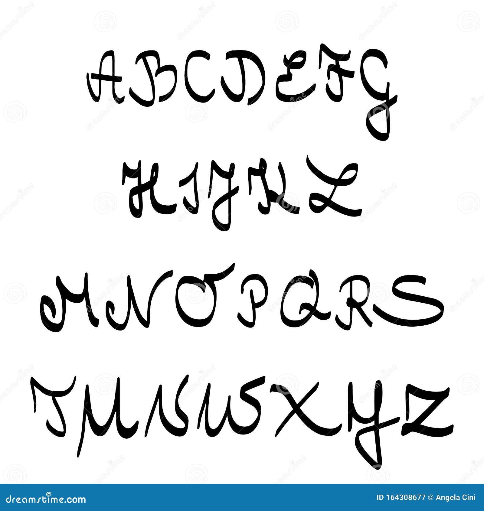 Hand Drawn Alphabet Letters. Initial Capital Script Font Stock Vector ...