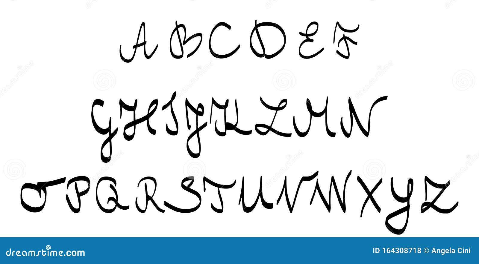 Hand Drawn Alphabet Letters. Initial Capital Script Font Stock Vector ...