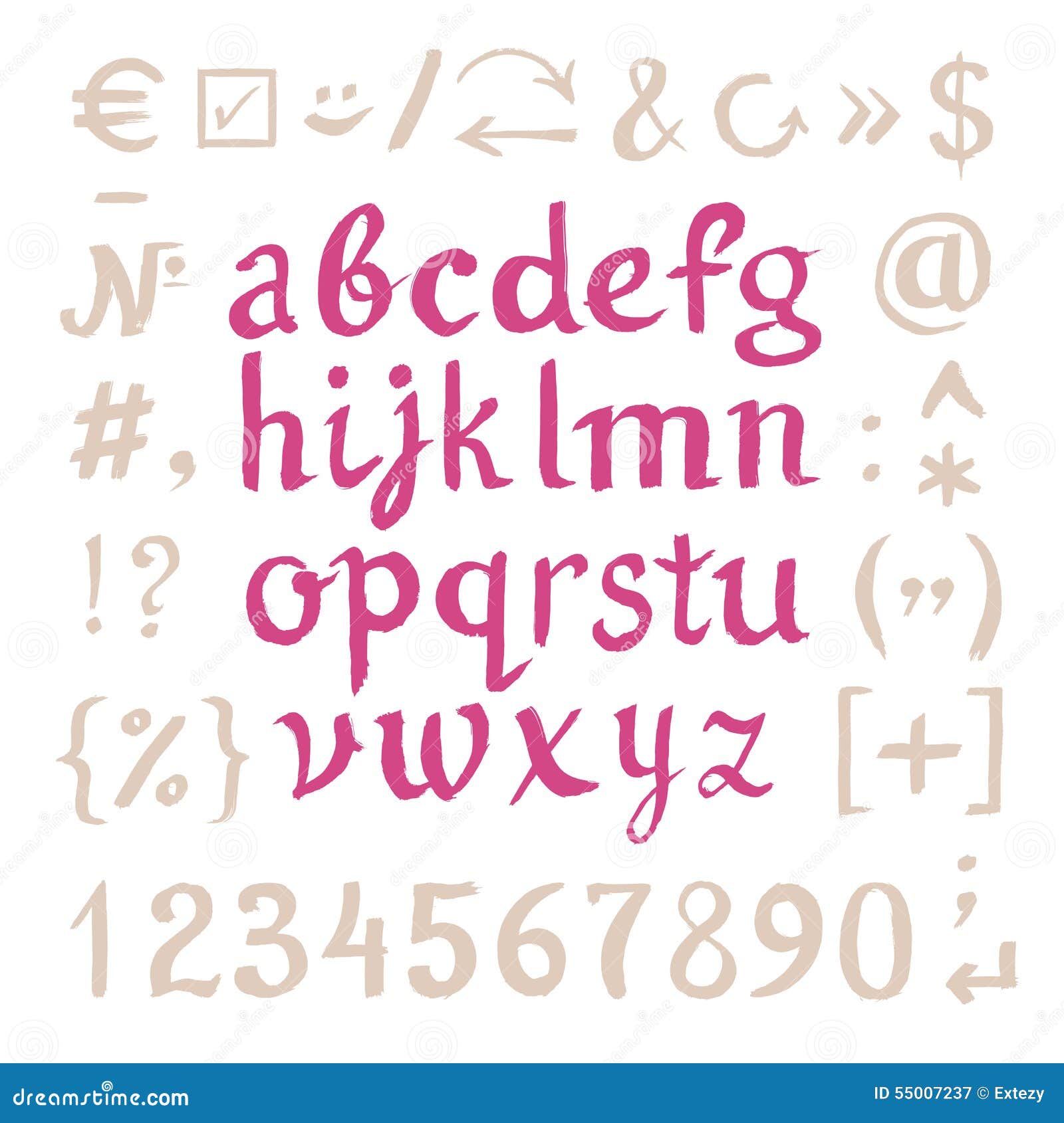 Hand Drawn Alphabet and Letters Numbers Brush Stock Vector ...