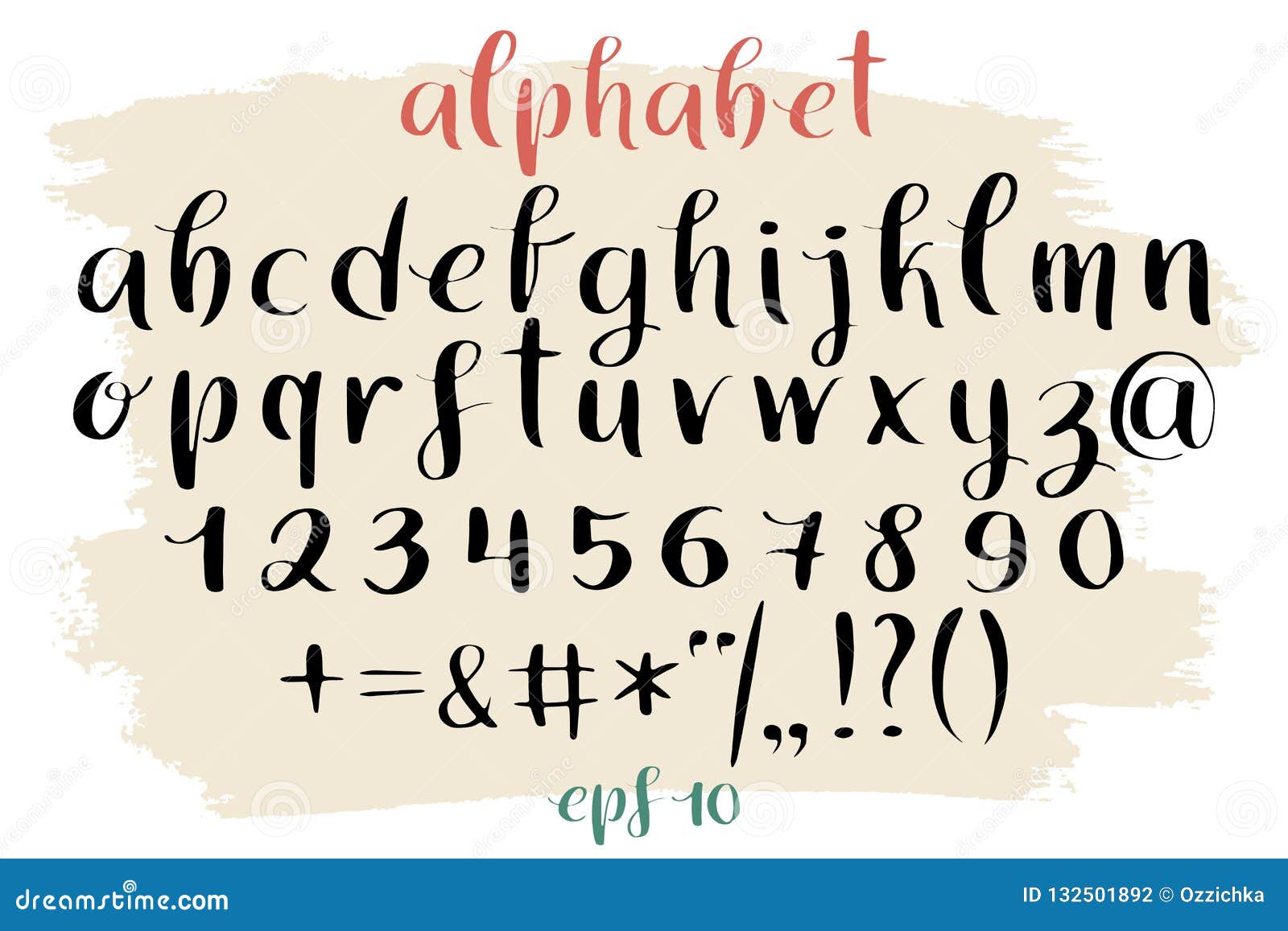 Hand Drawn Alphabet, Marks and Numbers. Handwritten Lettering in Brush ...