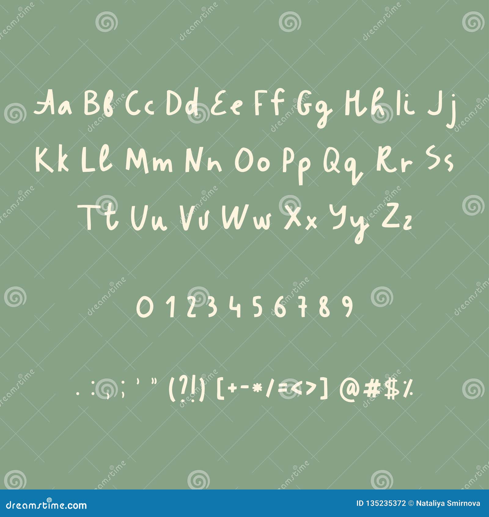 Hand Drawn Alphabet Numbers and Punctuation Marks. Rustic Font Stock ...