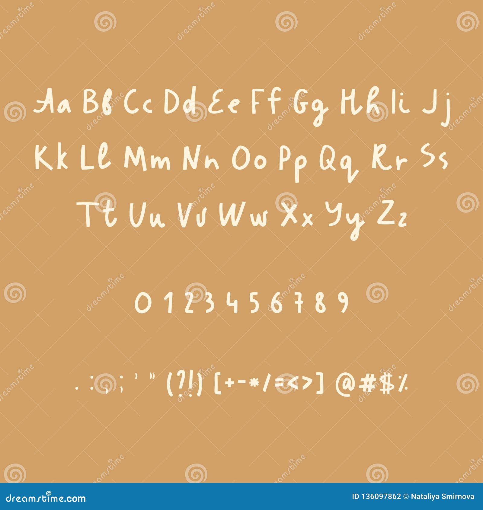 Hand Drawn Alphabet Numbers and Punctuation Marks. Rustic Font Stock ...