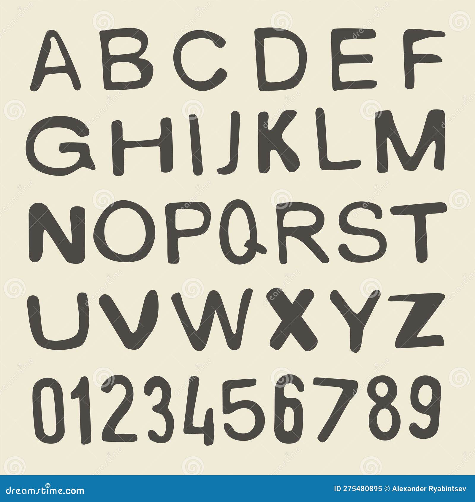 Hand Drawn Alphabet and Numbers. Vector Illustration. Stock Vector ...