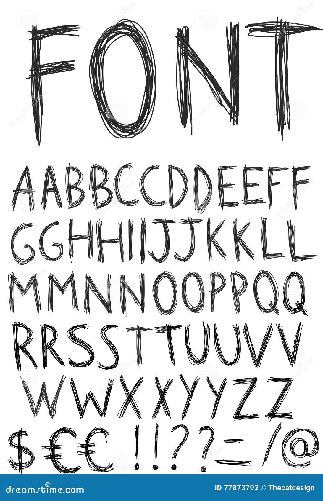 Scrawl Alphabet Font. Uppercase Handwritten Letters And Numbers ...
