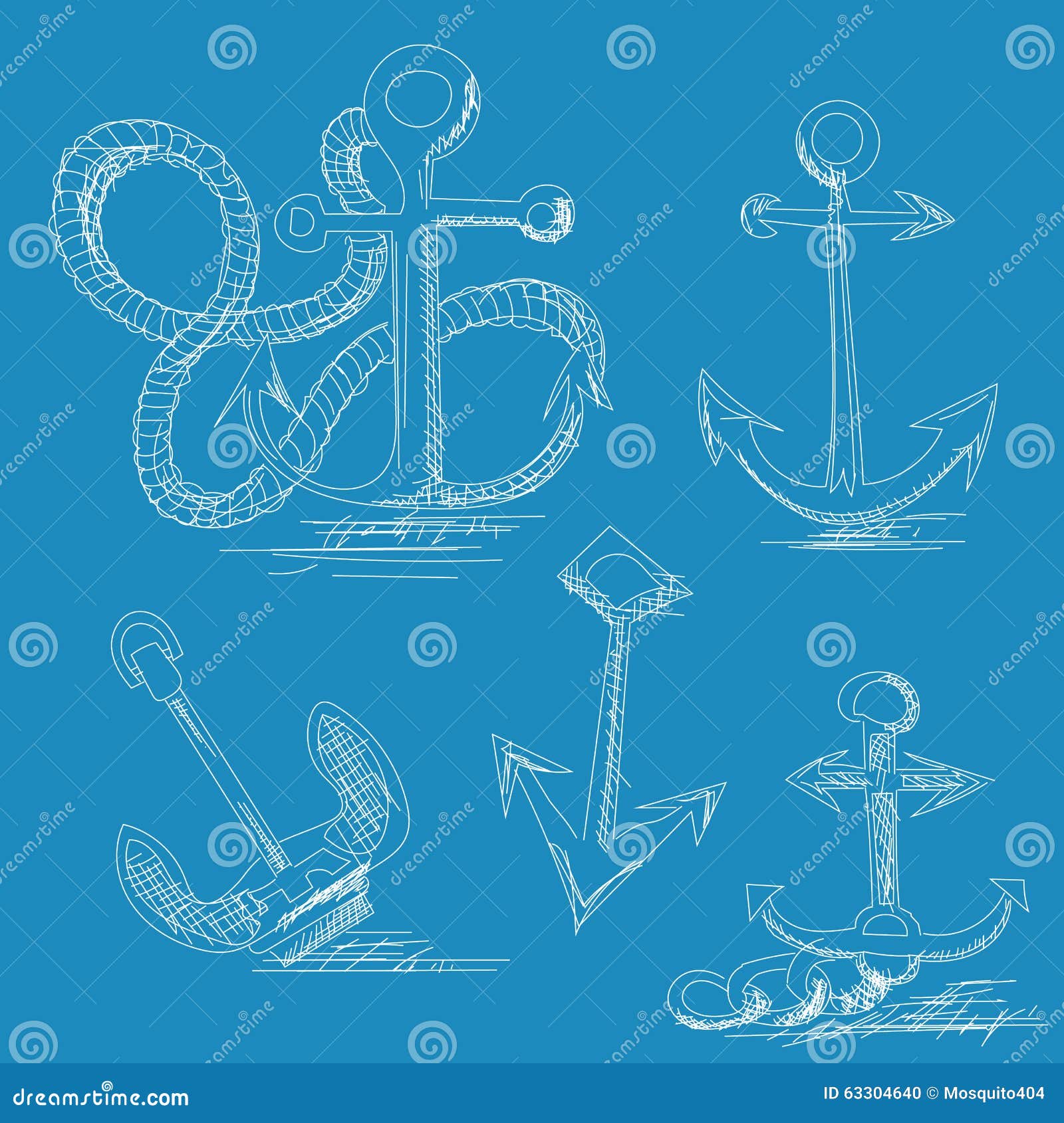 Hand drawn anchors stock vector. Illustration of boat - 63304640