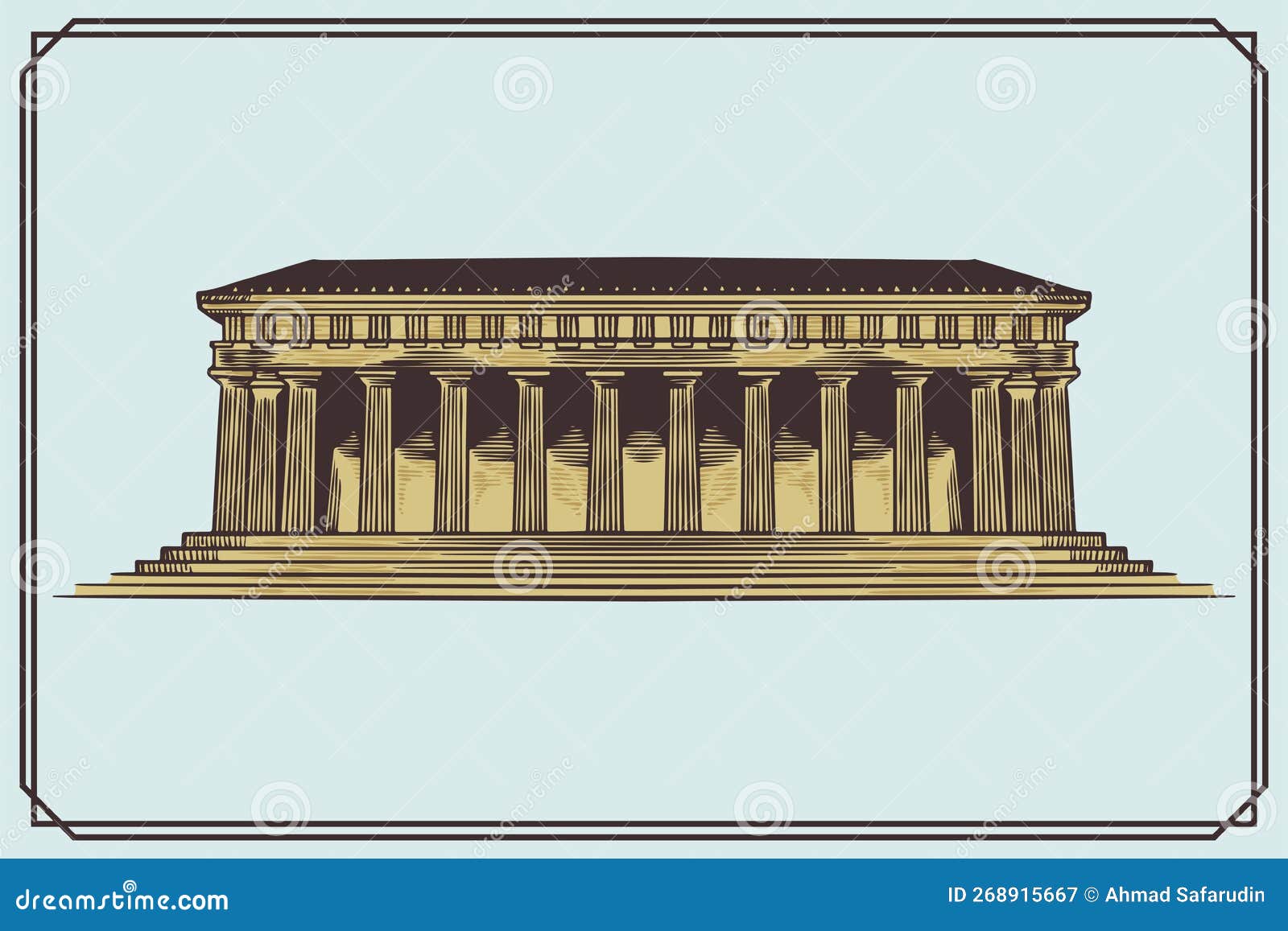 Hand Drawn Ancient Greek Building in Vintage Style Stock Vector ...