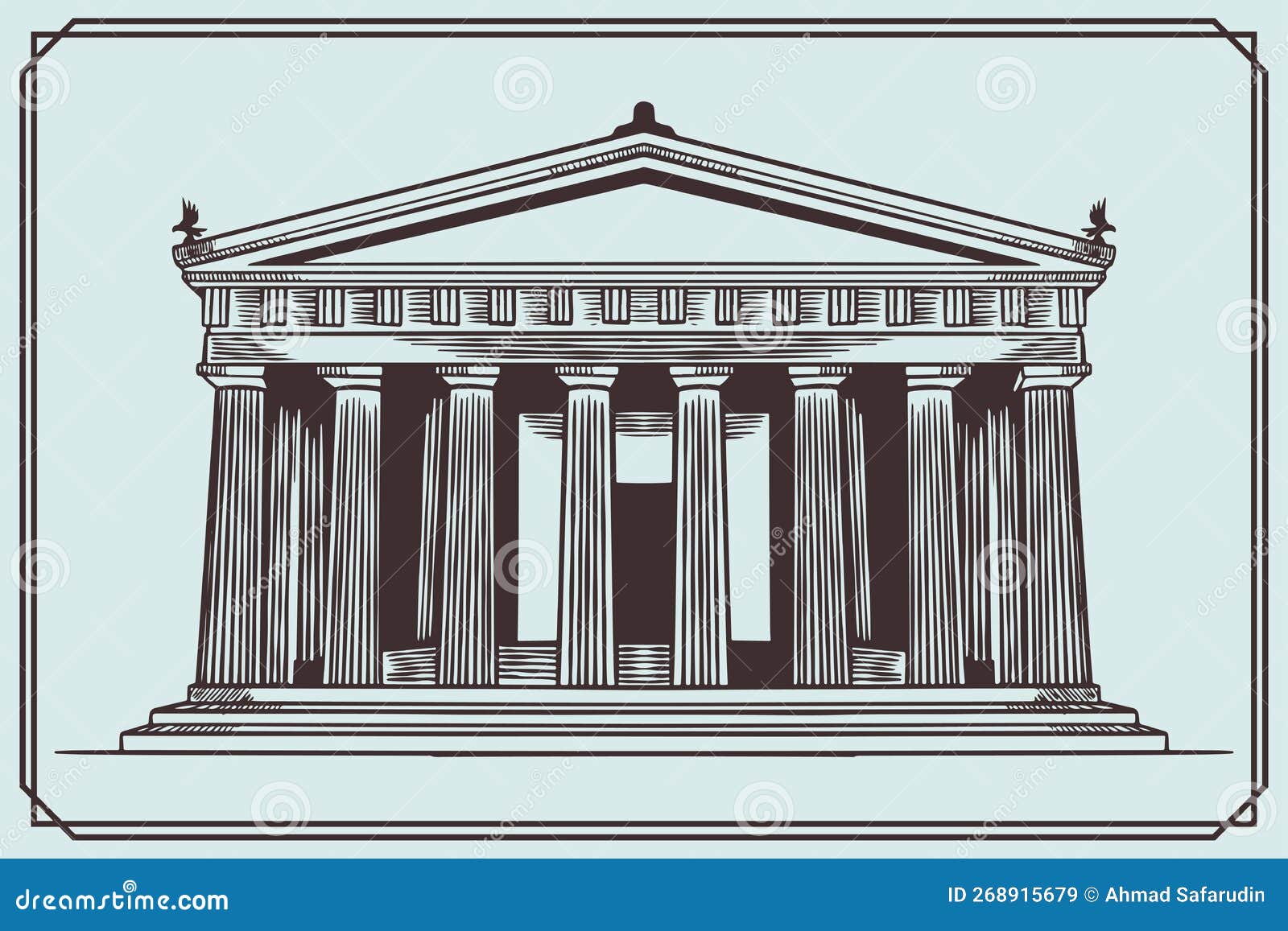 Hand Drawn Ancient Greek Building in Vintage Style Stock Vector ...