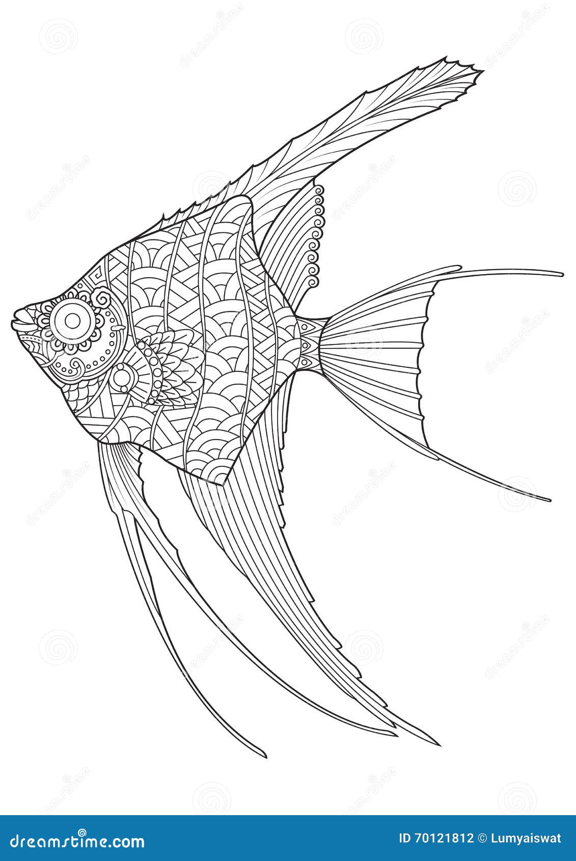 Hand Drawn Angel Fish Coloring Page Stock Vector - Illustration of ...