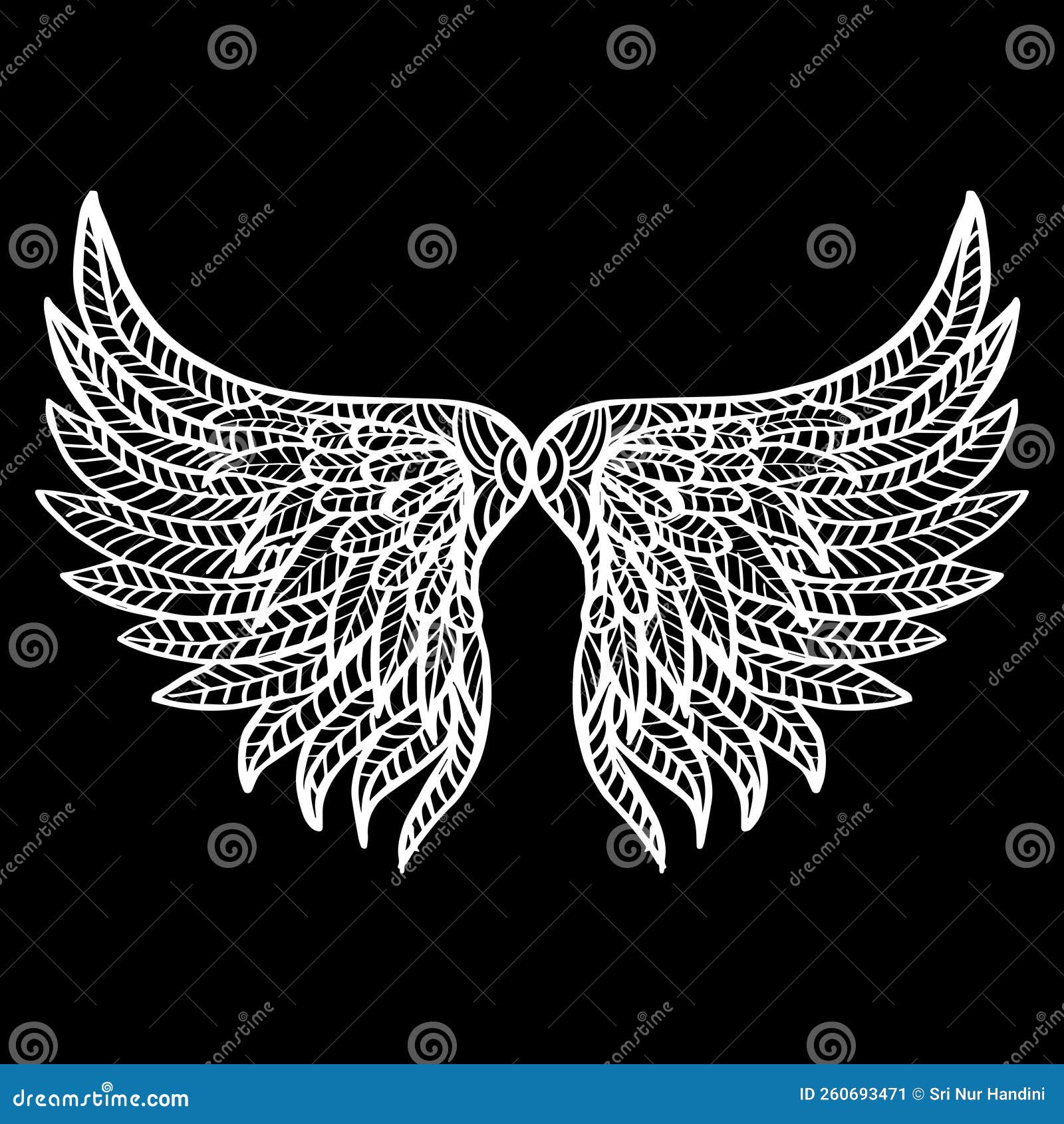 Hand Drawn of Angel Wings. Zentangle Style Stock Illustration ...