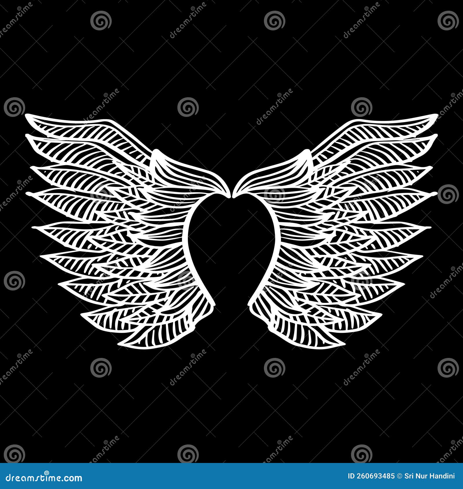 Hand Drawn of Angel Wings. Zentangle Style Stock Illustration ...