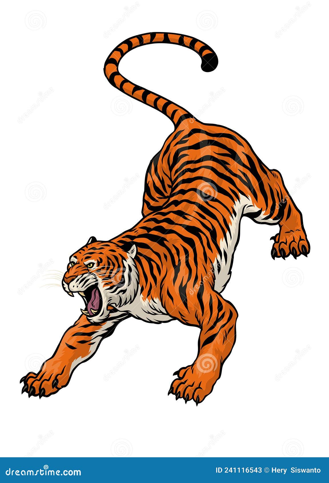 Hand Drawn Angry Crouching Tiger in Color Stock Vector - Illustration ...