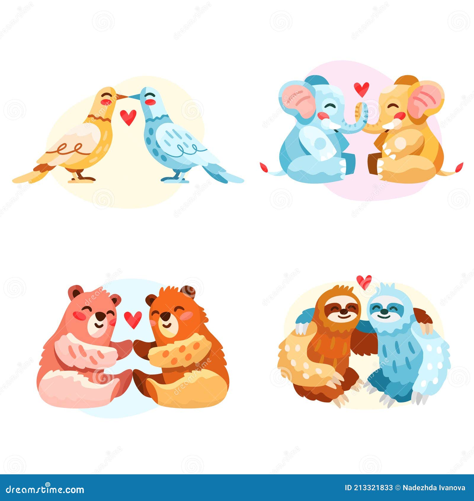 Hand Drawn Animal Couples Collection Vector Illustration. Stock Vector ...