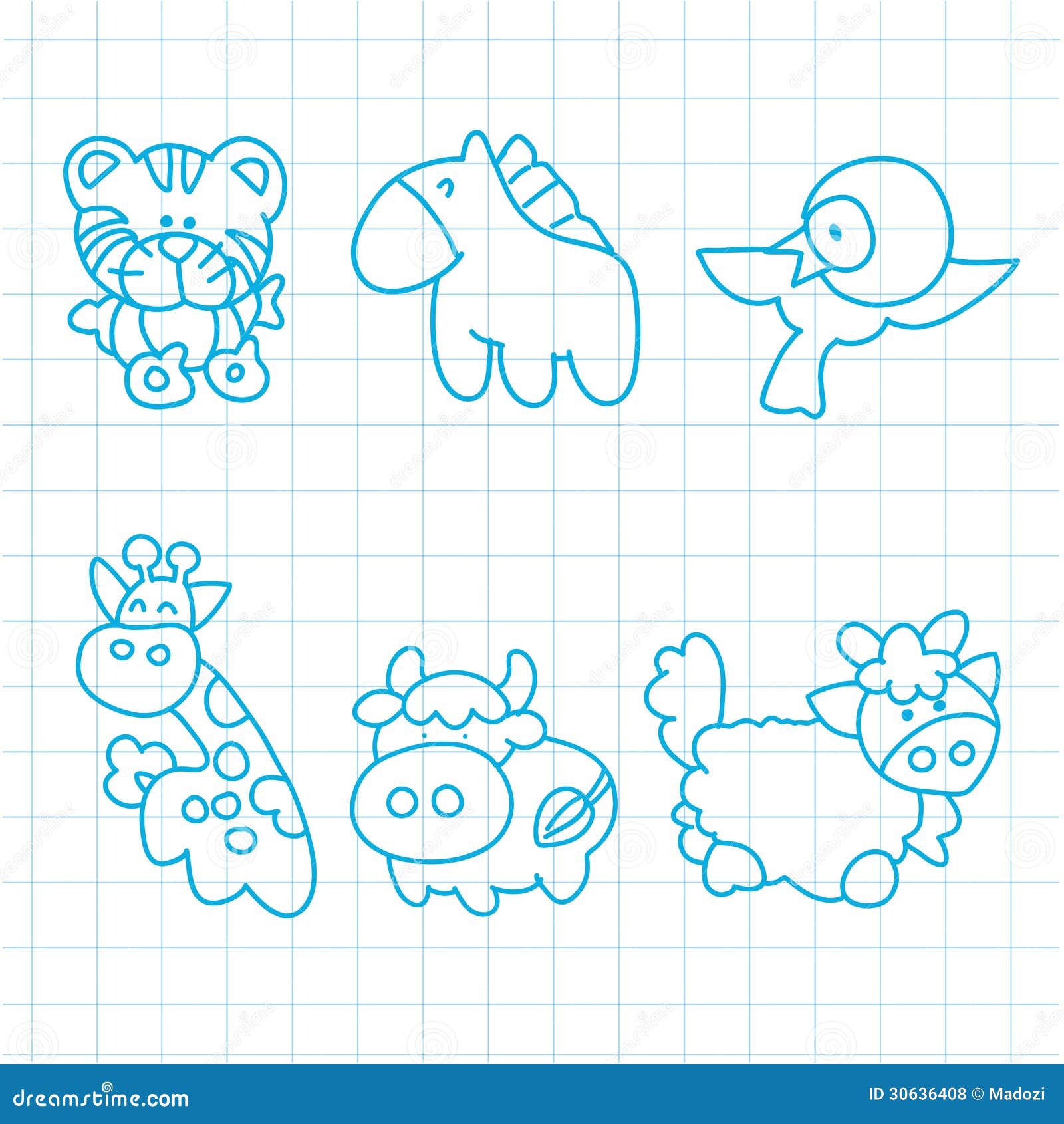 Hand drawn animals cartoon stock vector. Illustration of naive - 30636408