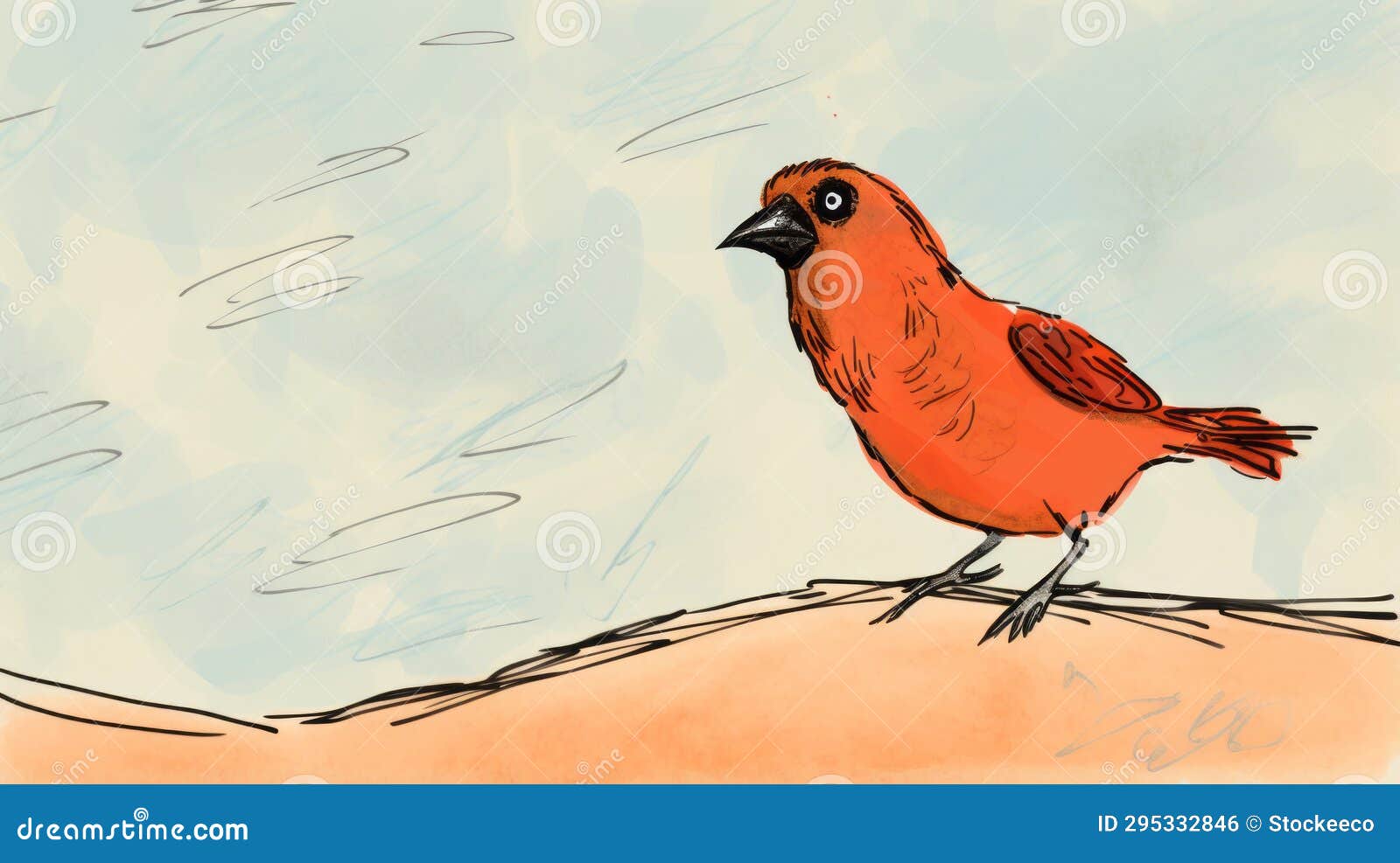 Hand-drawn Animation: Red Bird on Rock Stock Illustration ...